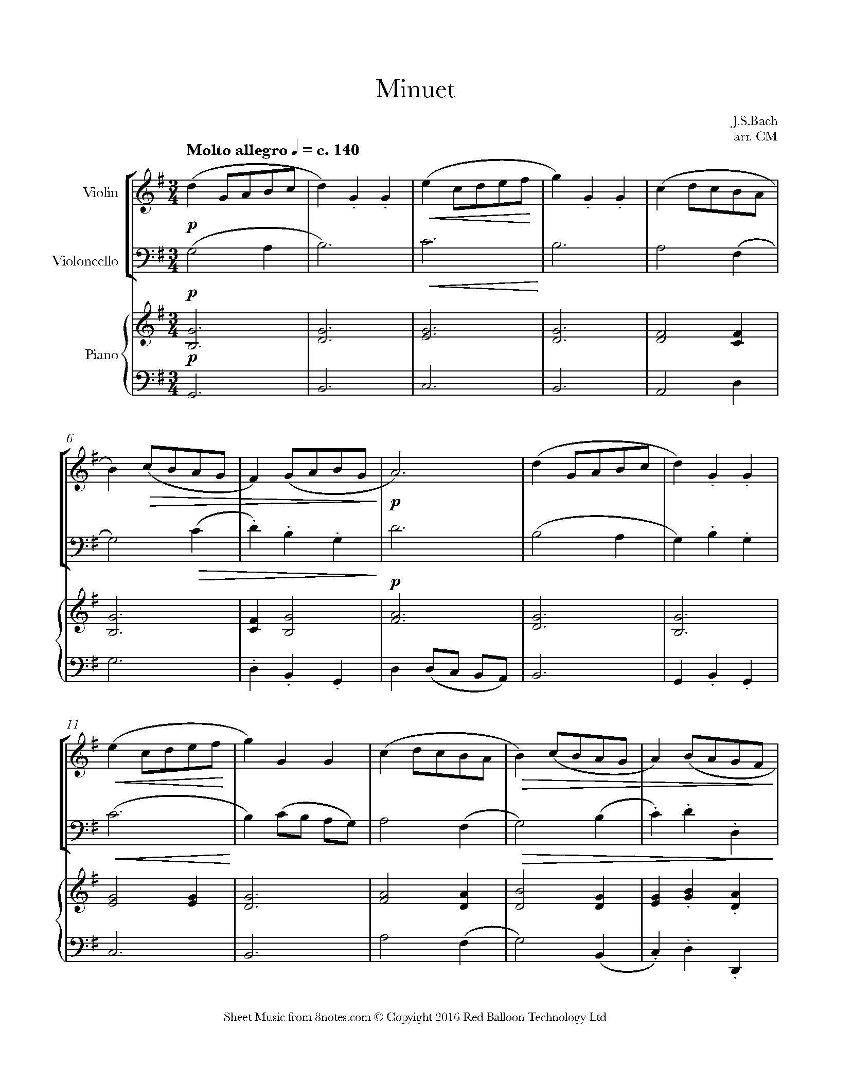 Bach - Minuet Sheet music for Piano Trio - 8notes.com