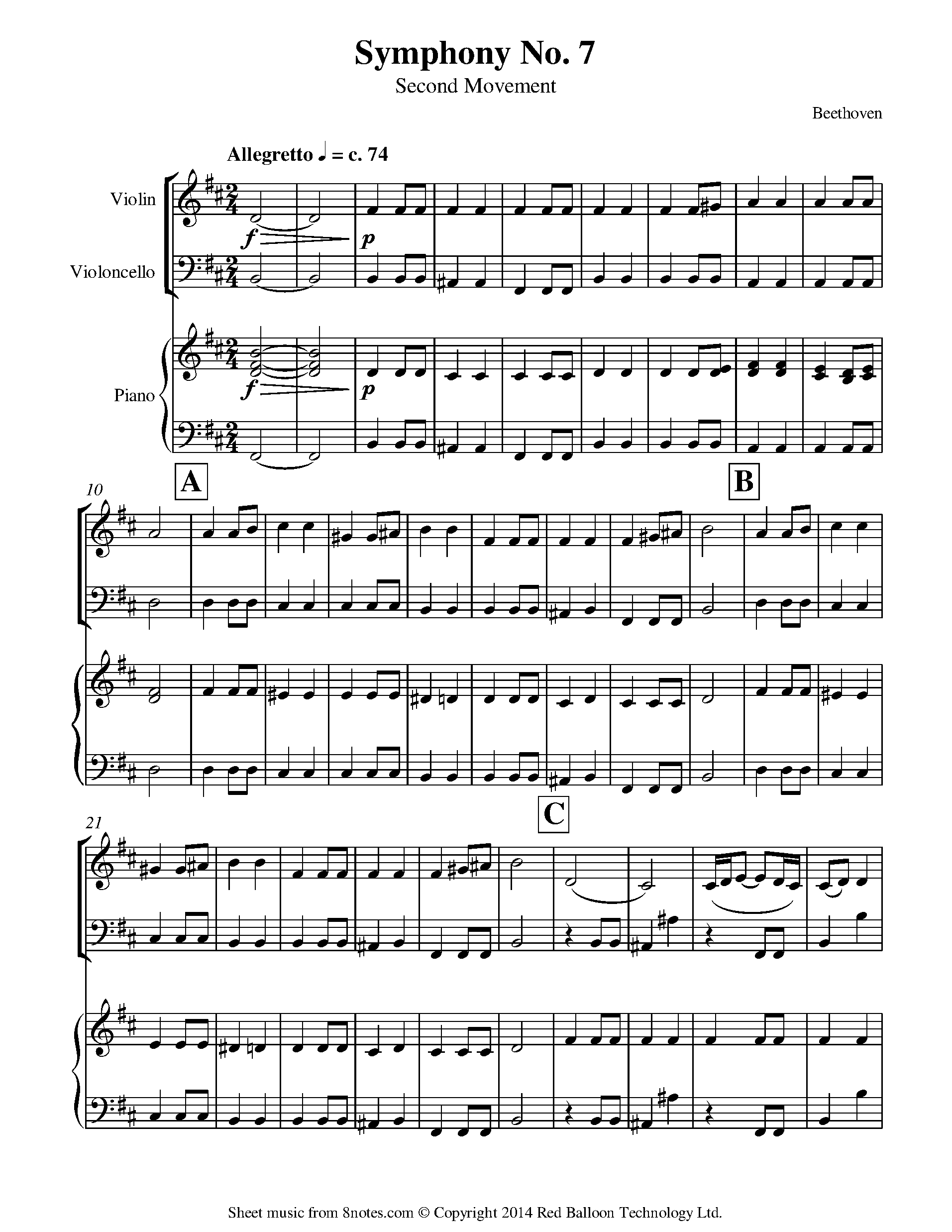Beethoven - 7th Symphony 2nd mvt theme Sheet music for Piano Trio ...