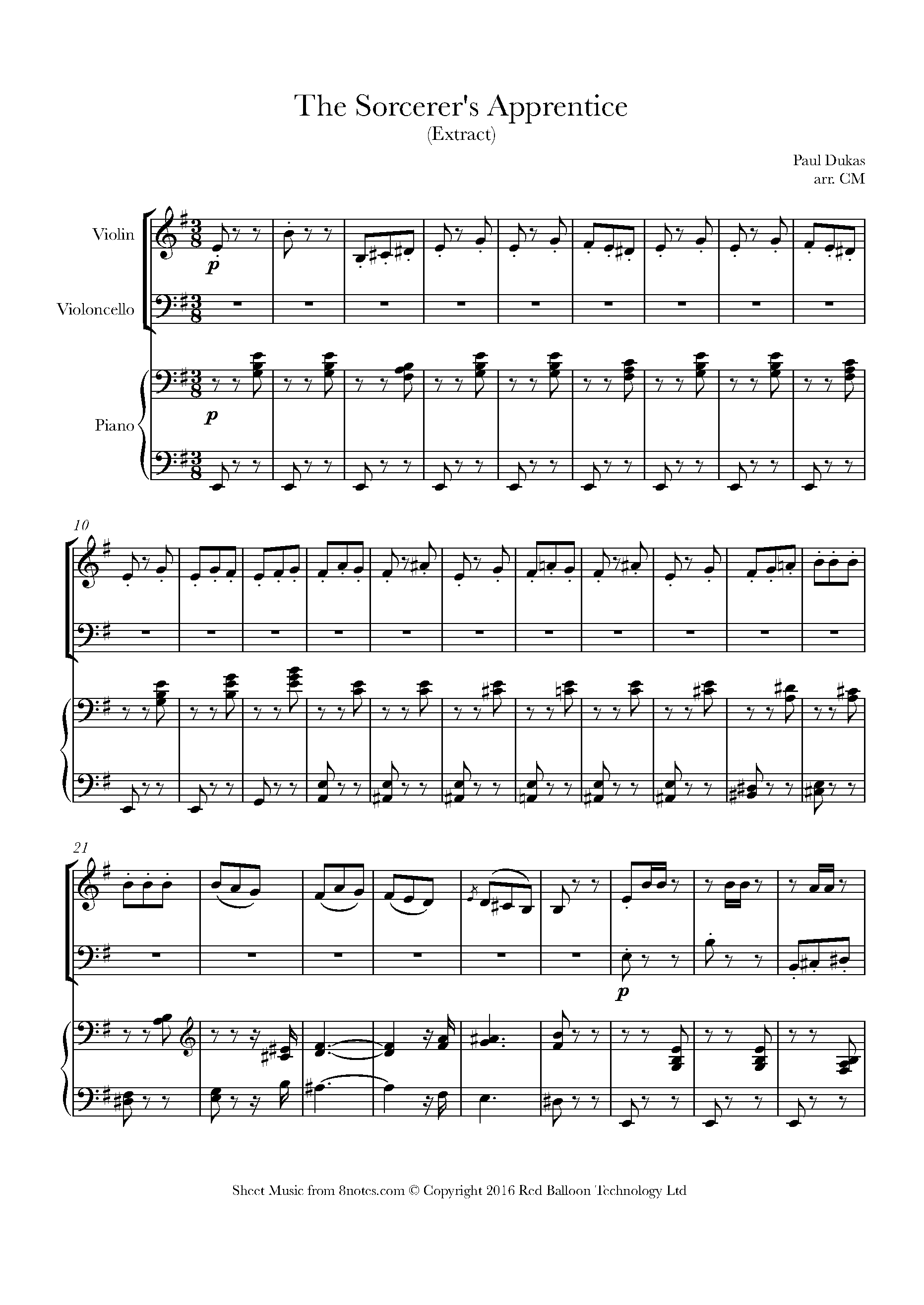Dukas - The Sorcerers Apprentice (extract) Sheet music for Piano Trio ...