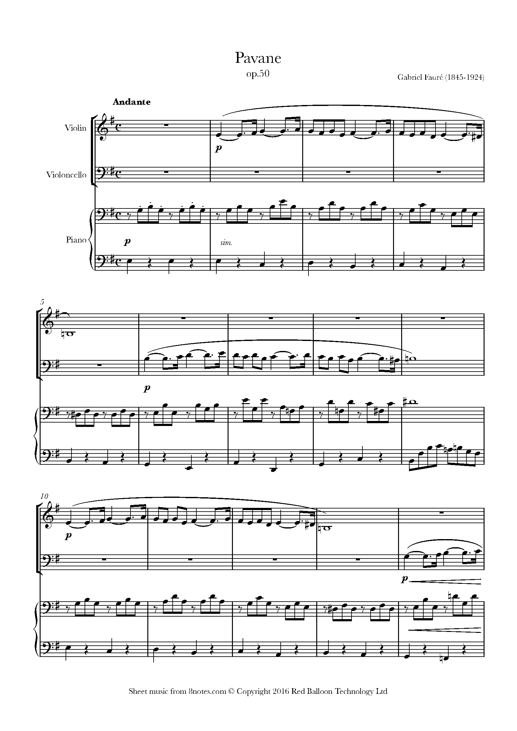 Fauré - Pavane Op.50 Sheet music for Piano Trio - 8notes.com