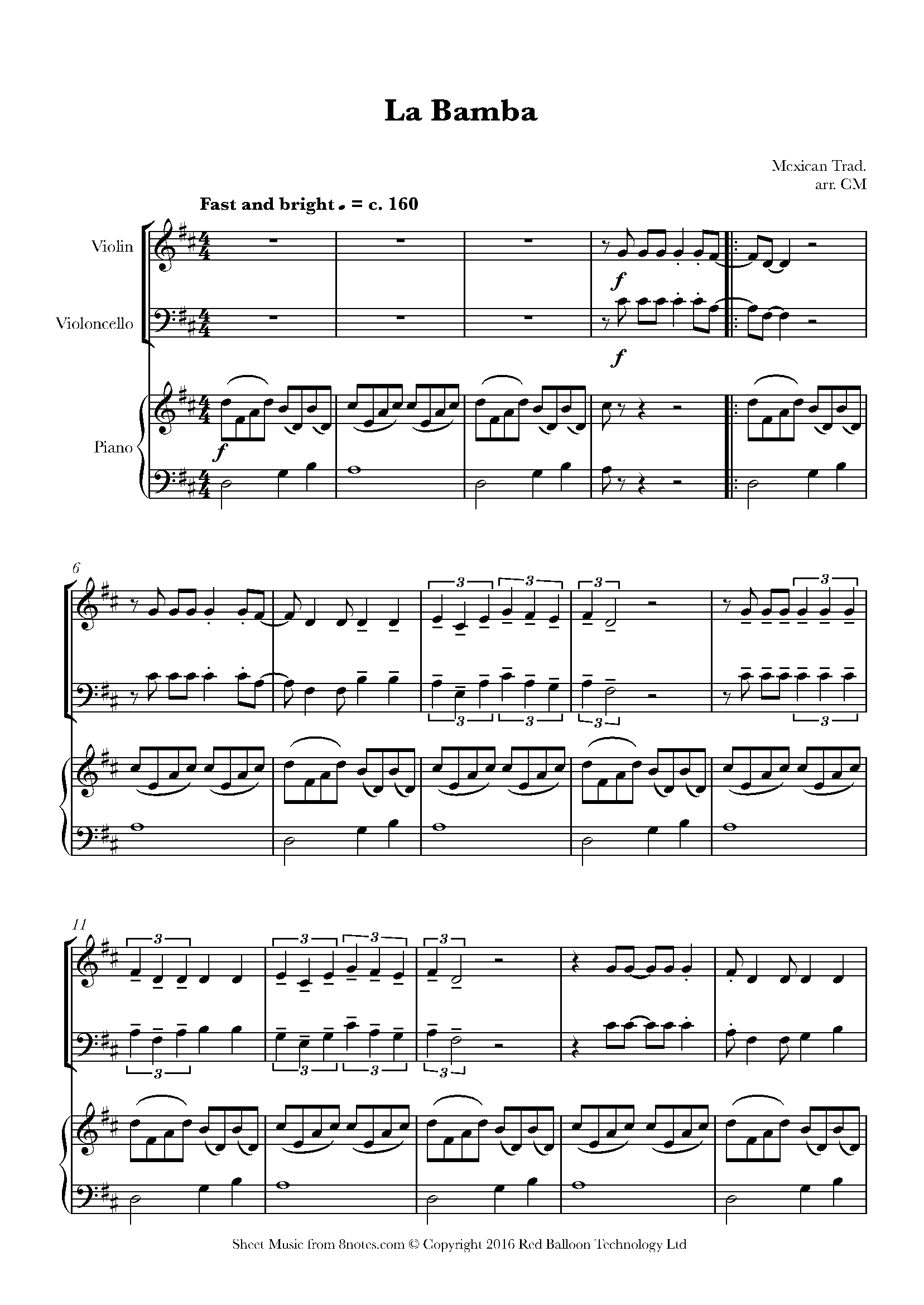 La Bamba Sheet music for Piano Trio - 8notes.com