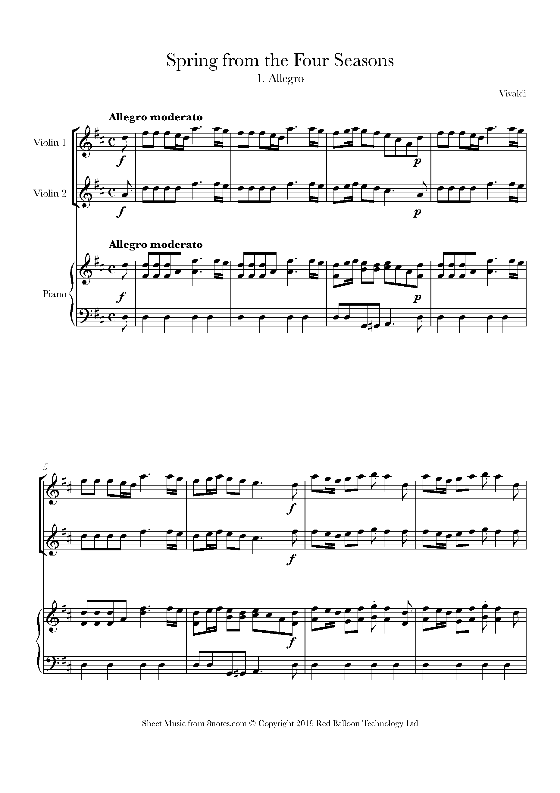 Vivaldi - Spring from The Four Seasons 1. Allegro Sheet music for Piano ...