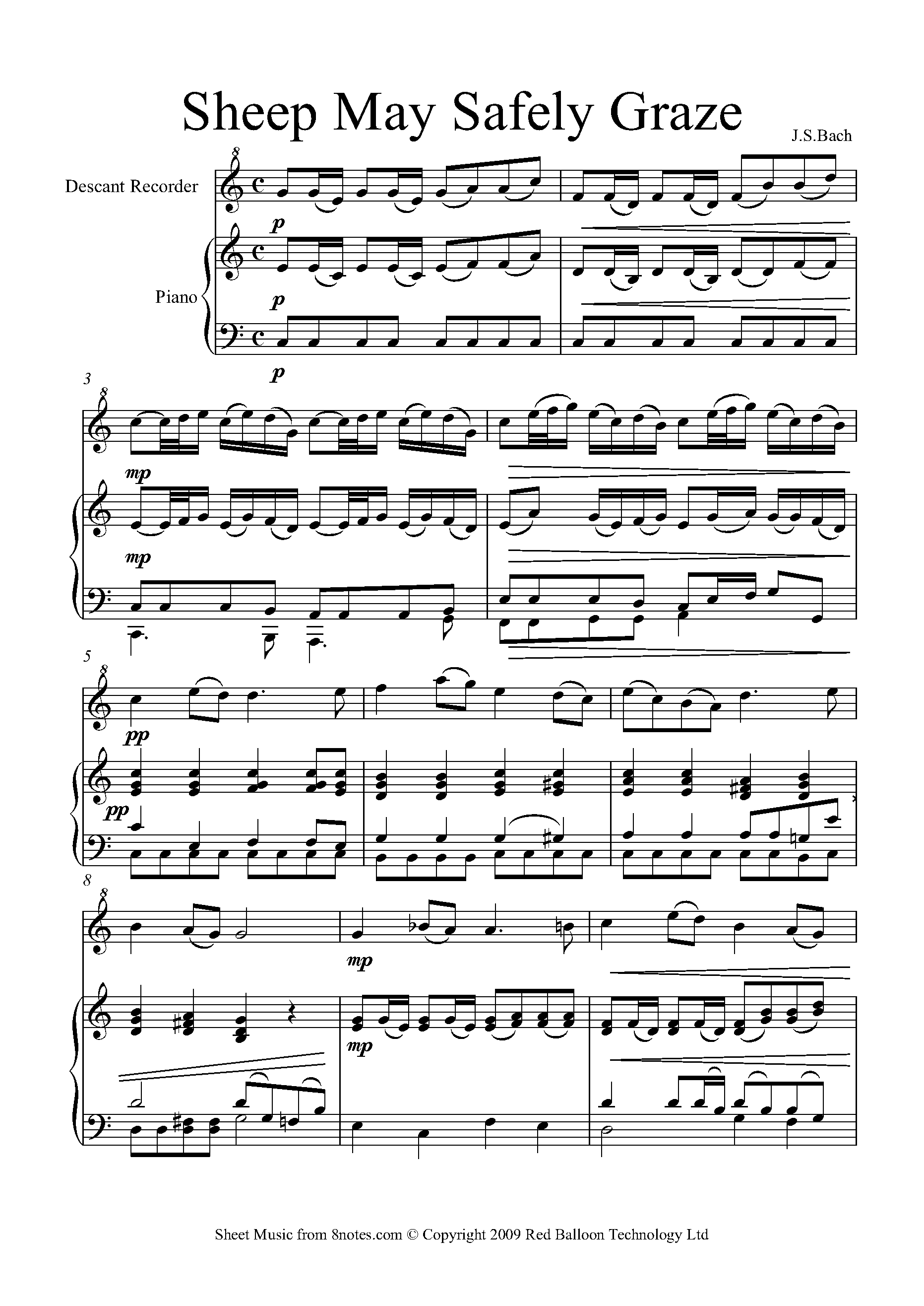 Bach - Sheep May Safely Graze from Cantata no.208 Sheet music for ...