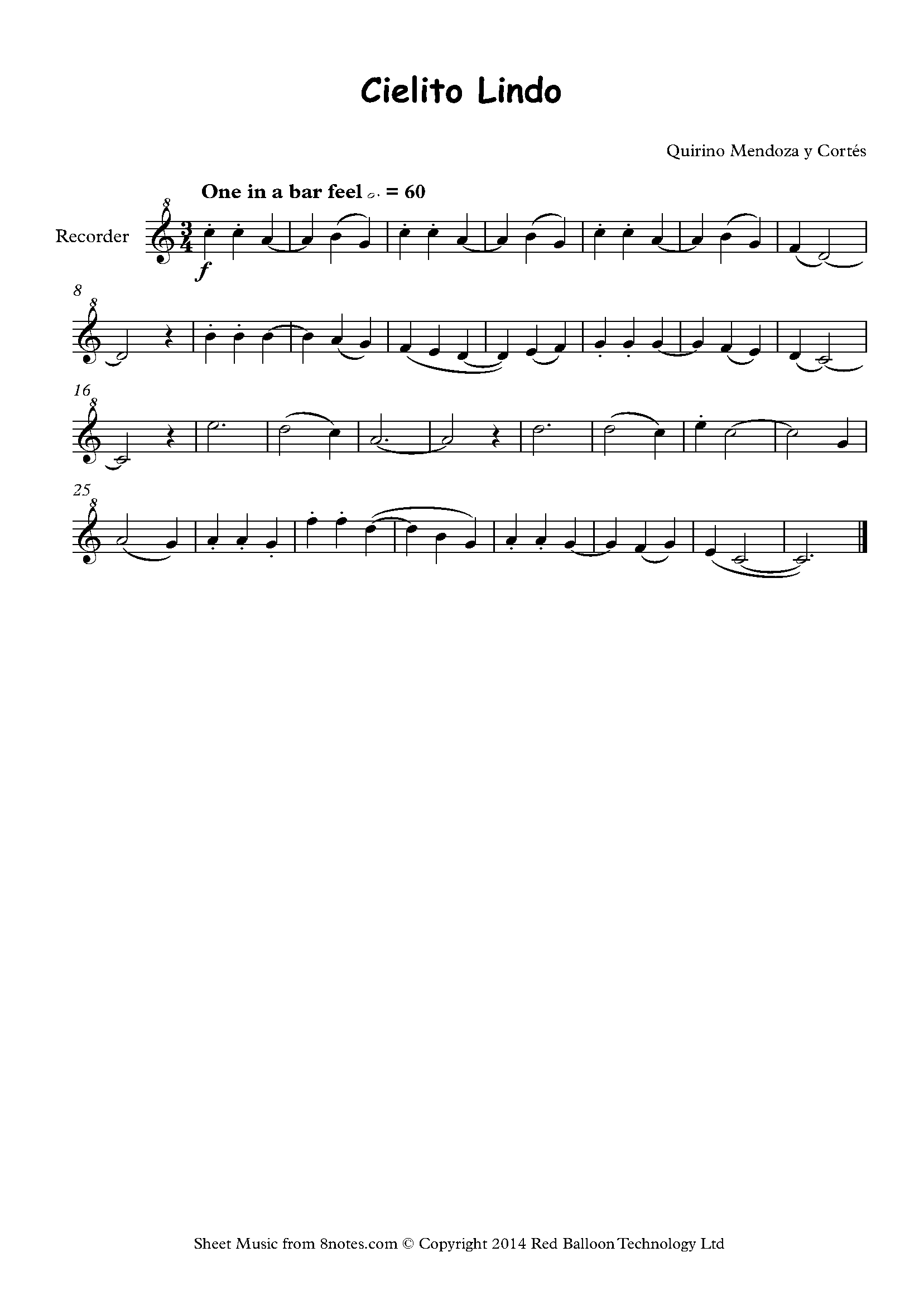 Cielito Lindo Sheet music for Recorder - 8notes.com