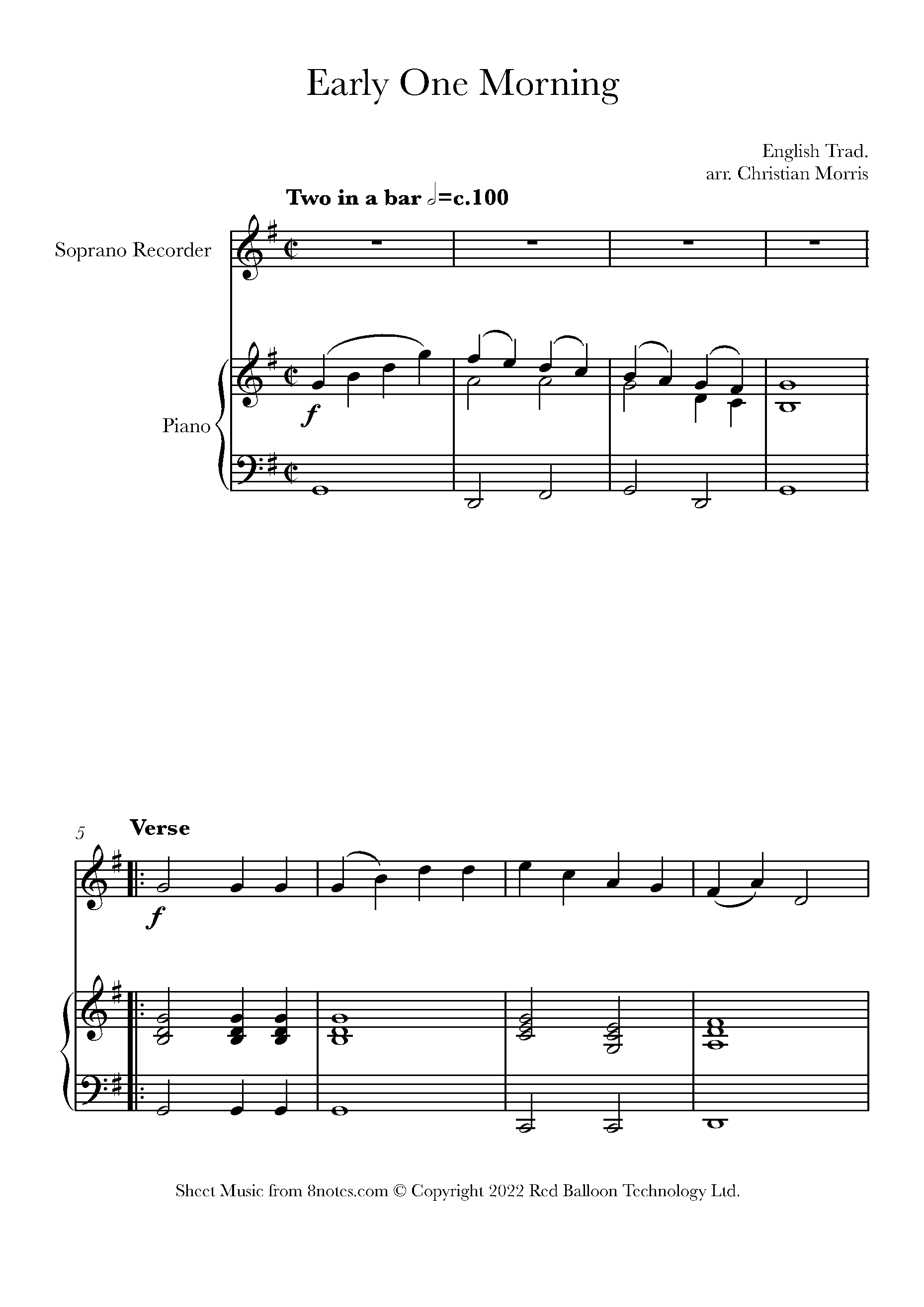 Early One Morning Sheet music for Recorder - 8notes.com