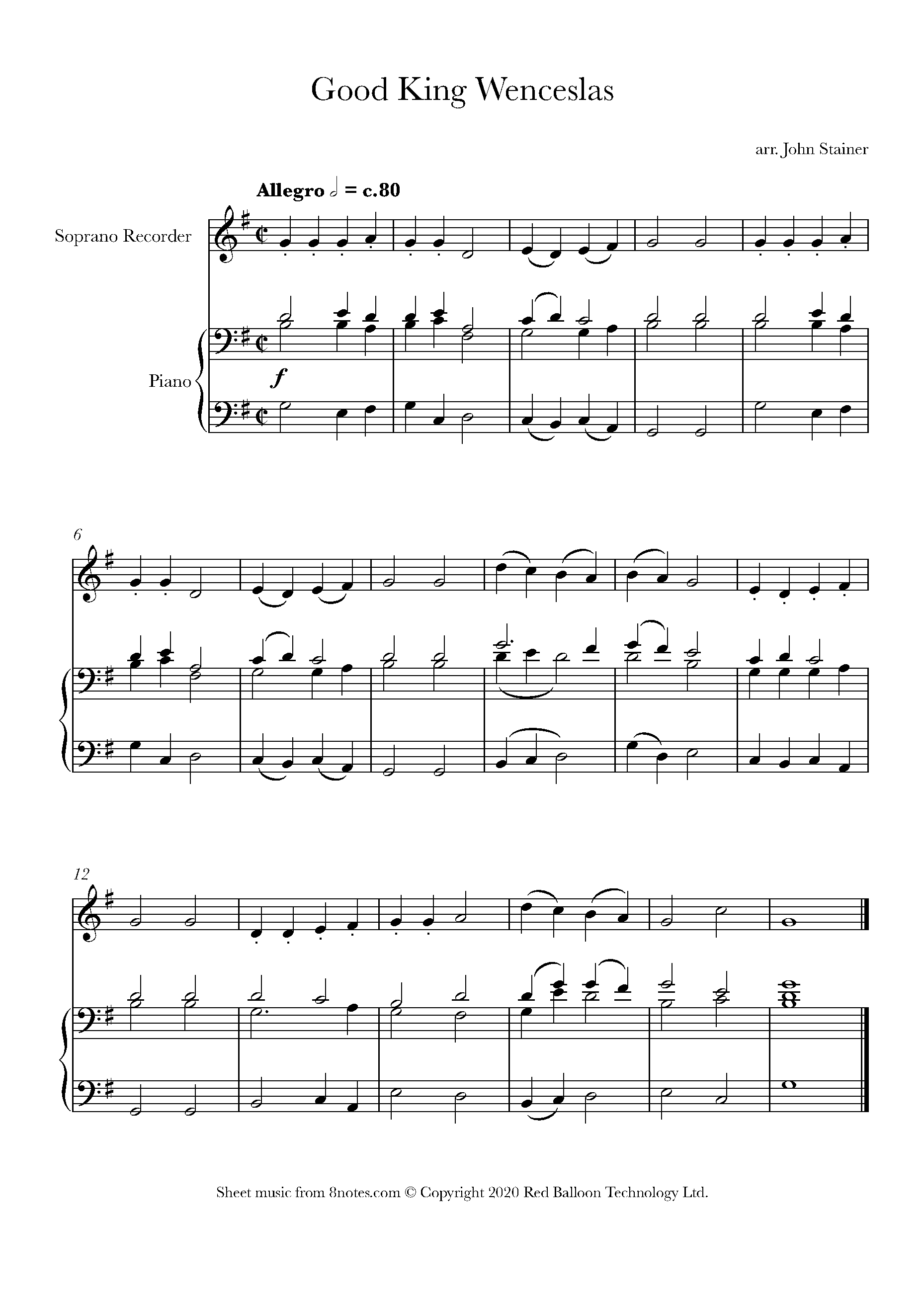 Good King Wenceslas Sheet music for Recorder - 8notes.com