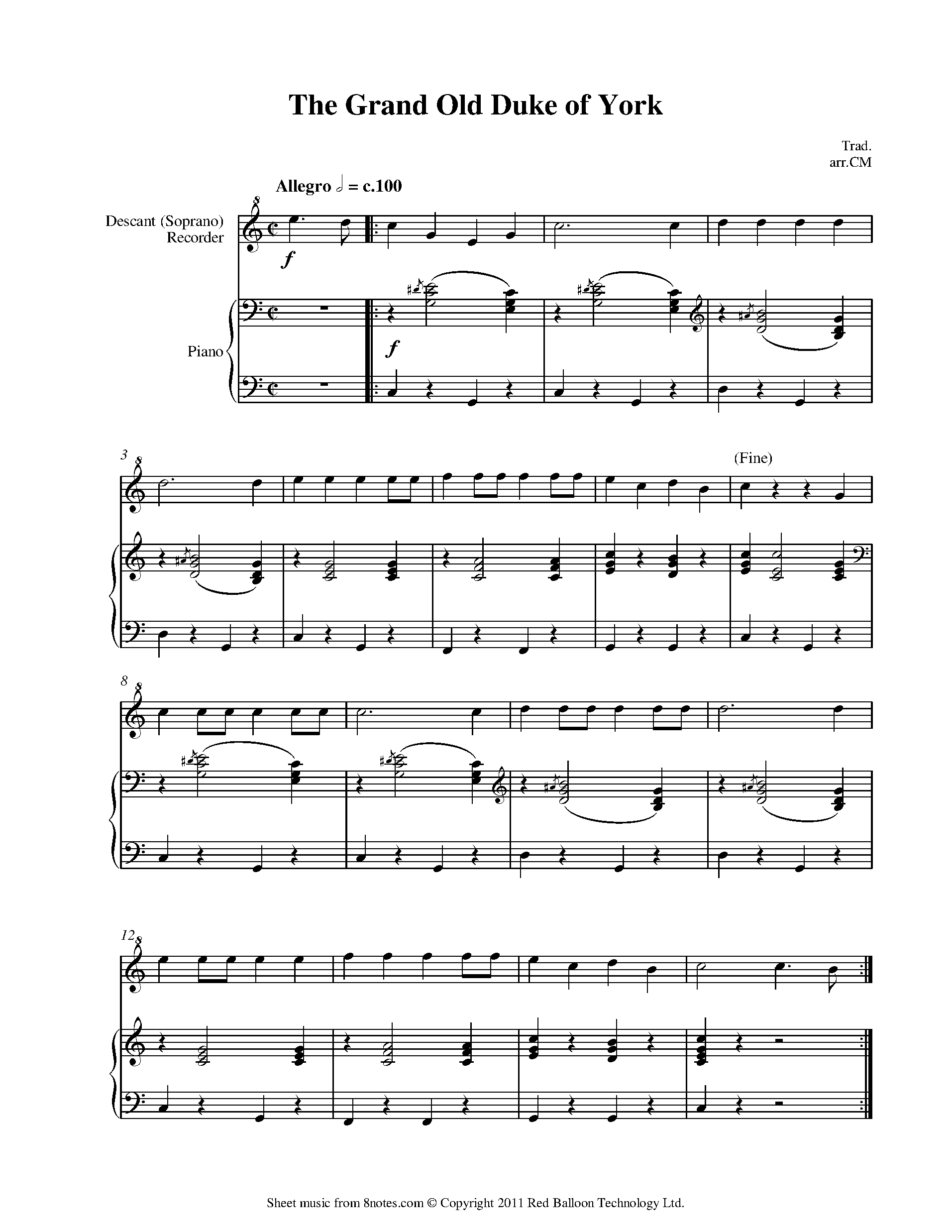 The Grand Old Duke of York Sheet music for Recorder - 8notes.com