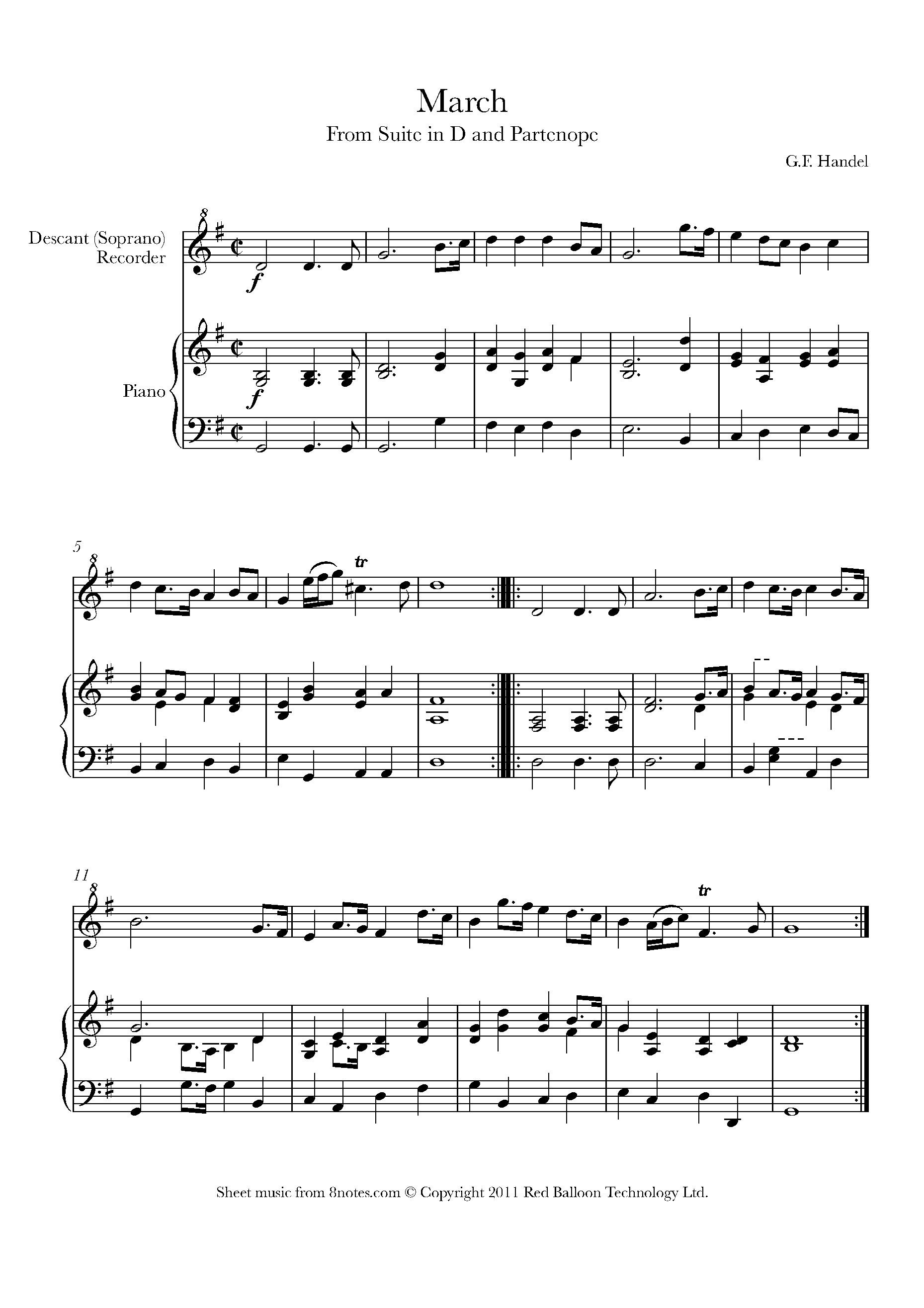 Handel - March From Suite in D and Partenope Sheet music for Recorder ...