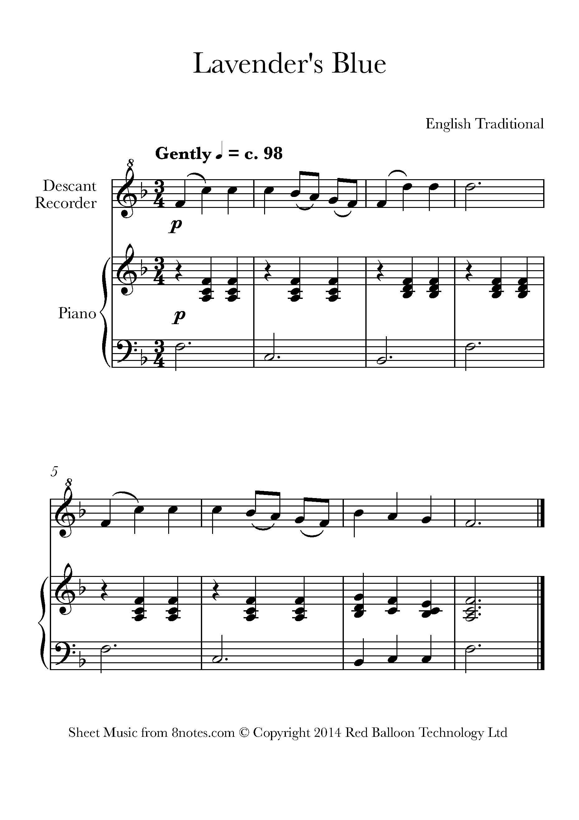 Lavender's Blue Sheet music for Recorder - 8notes.com
