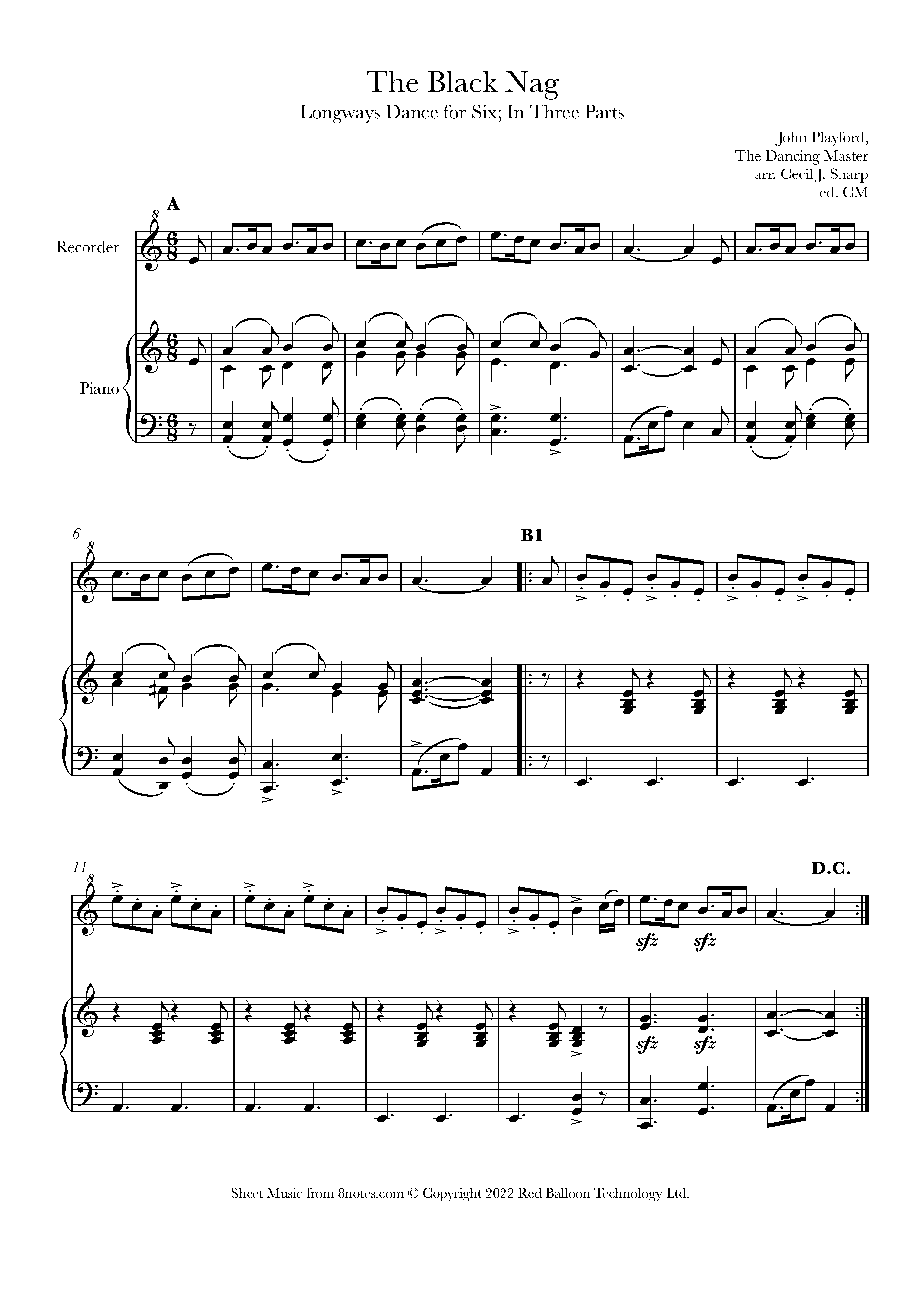 The Black Nag from John Playford's 'Dancing Master' Sheet music for ...