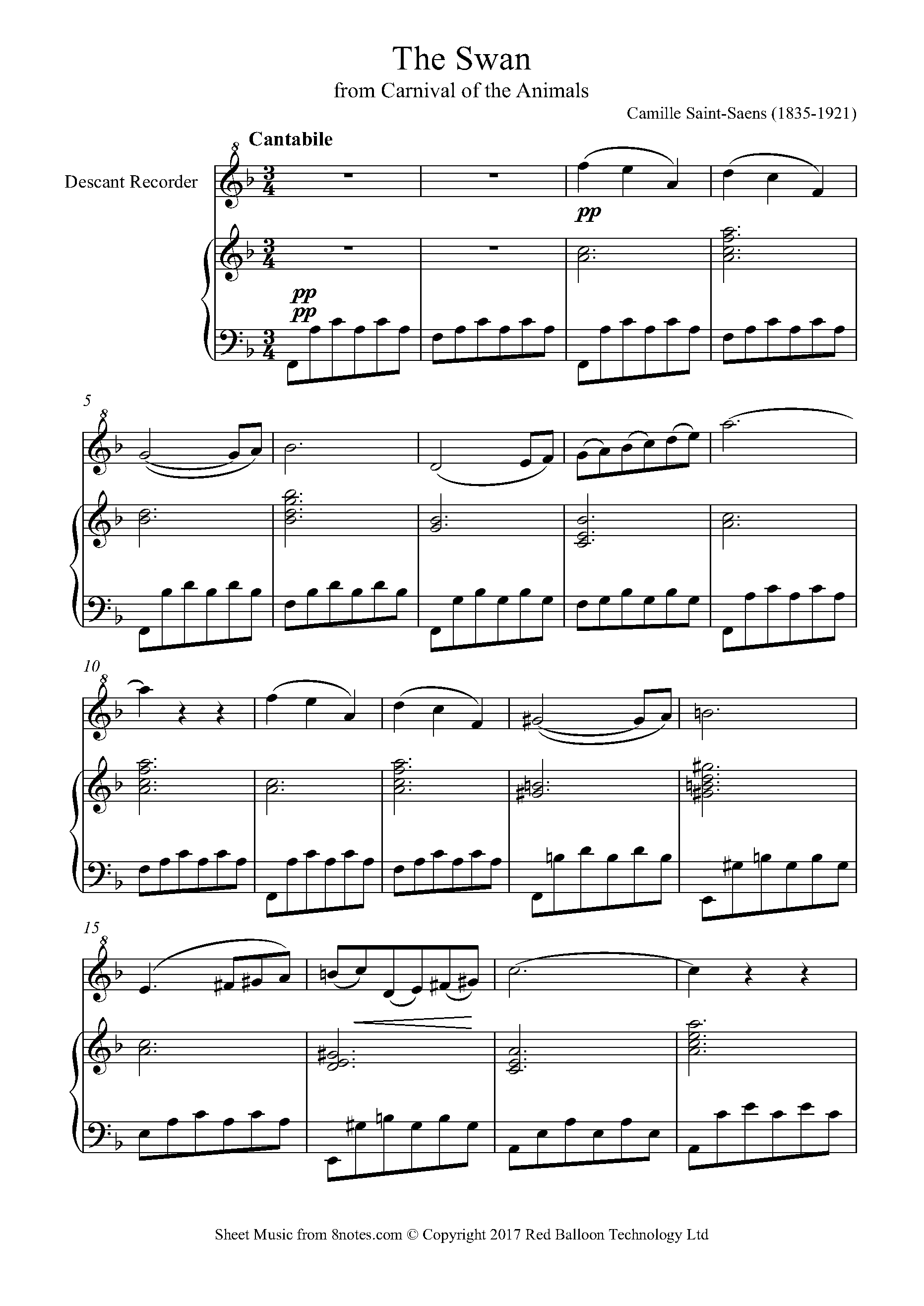 Saint-Saëns - The Swan from Carnival of the Animals Sheet music for ...