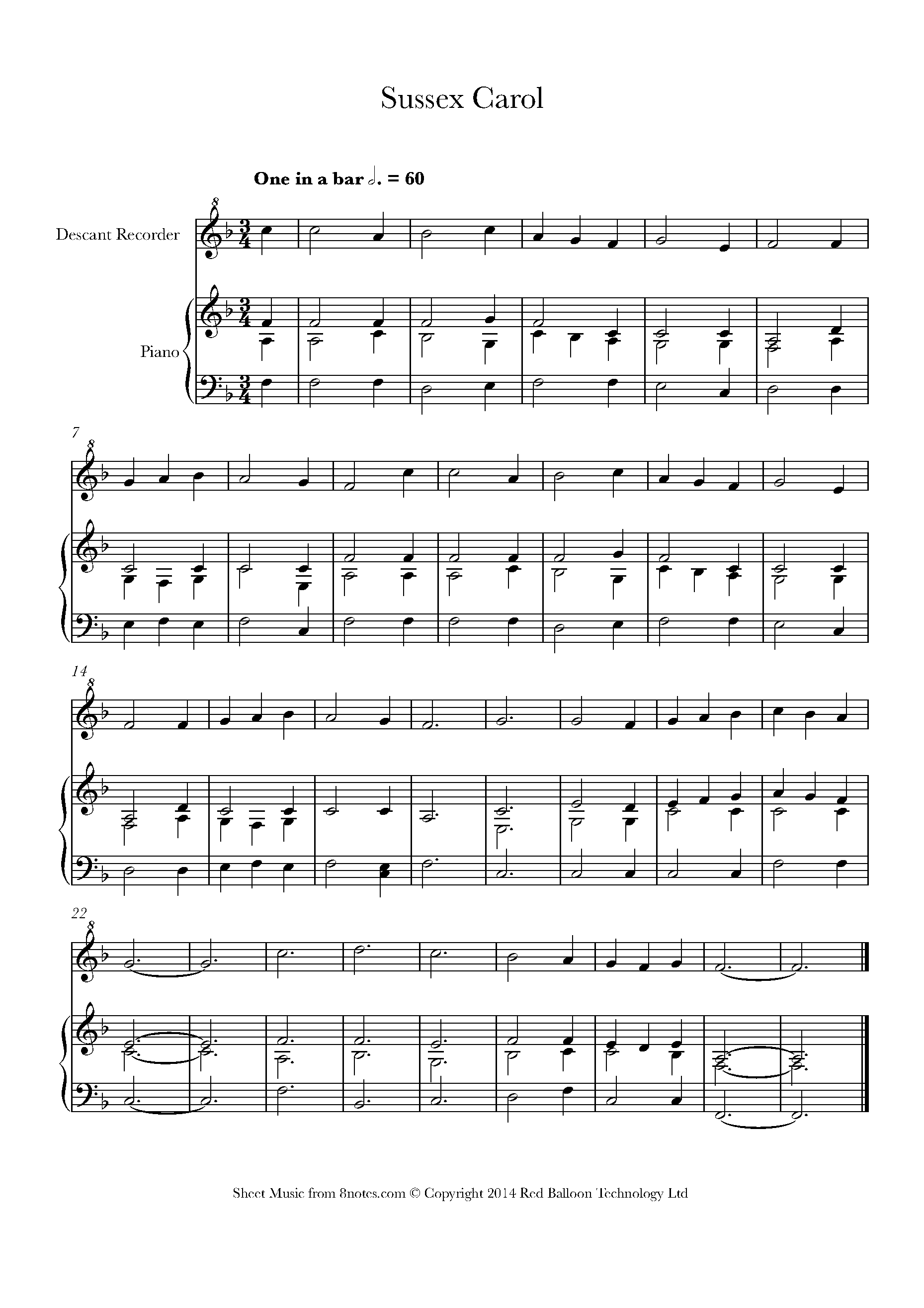 Sussex Carol Sheet music for Recorder - 8notes.com