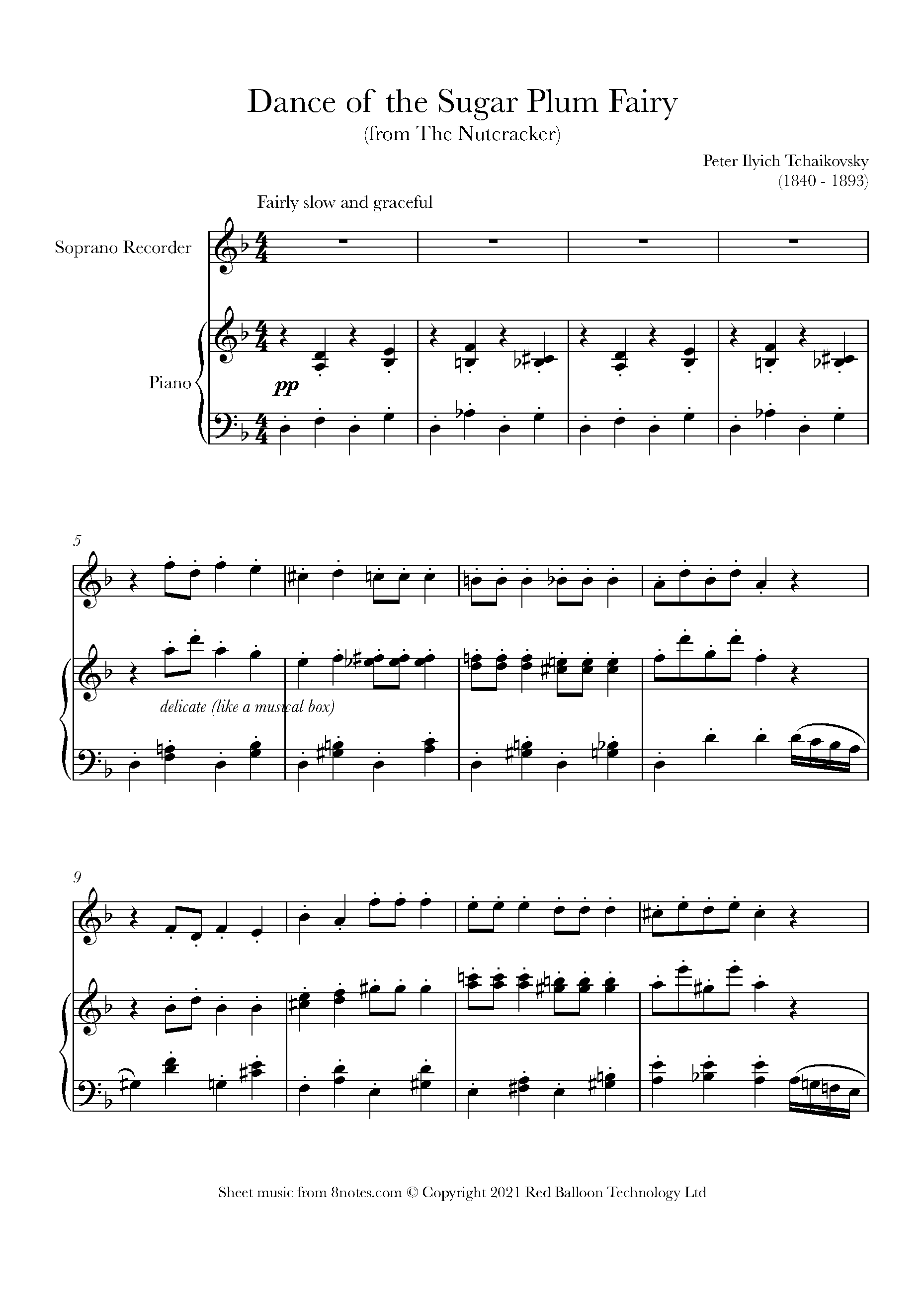 Tchaikovsky - Dance of the Sugar Plum Fairy from the Nutcracker Sheet ...