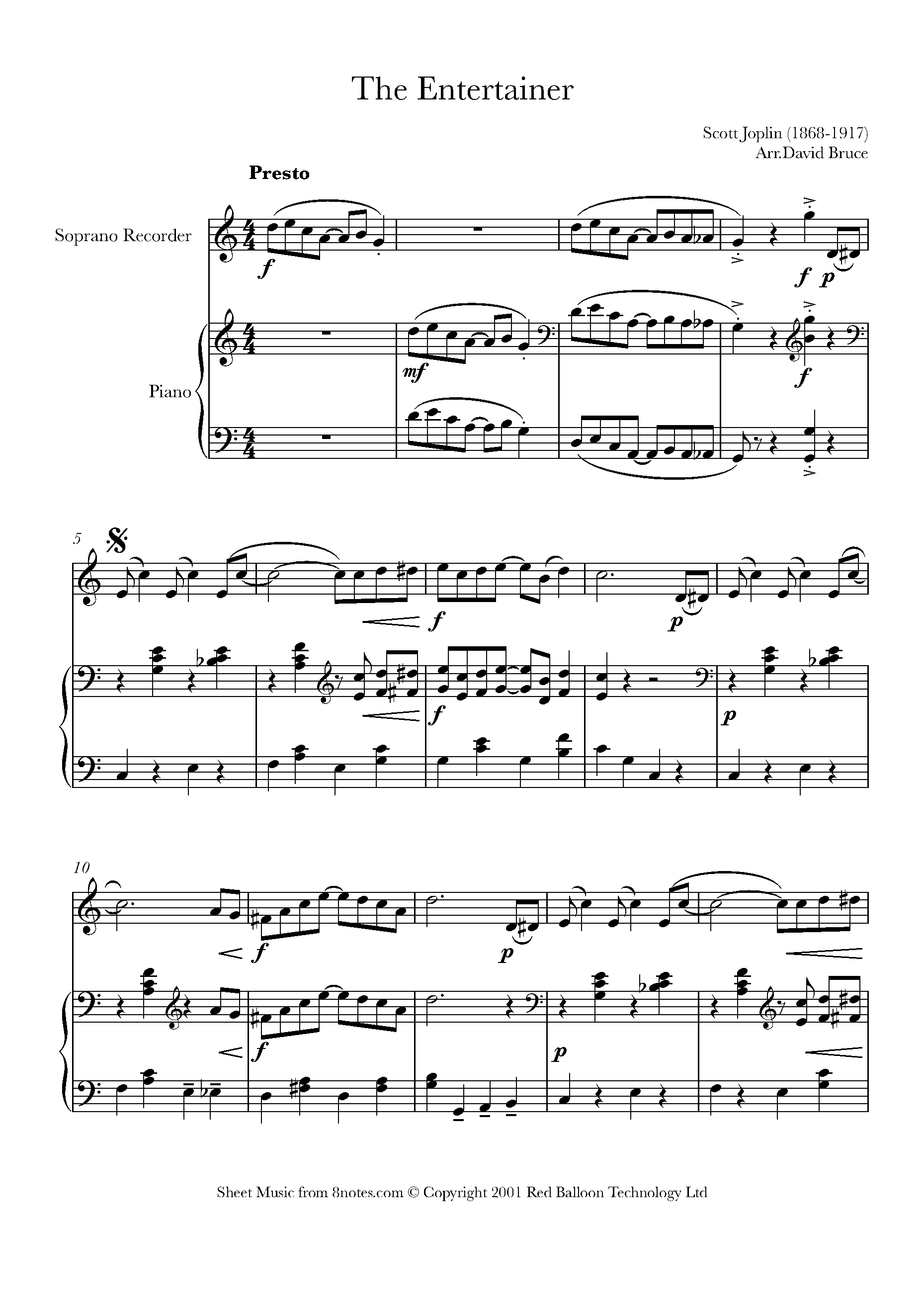 Scott Joplin - The Entertainer Sheet music for Recorder - 8notes.com