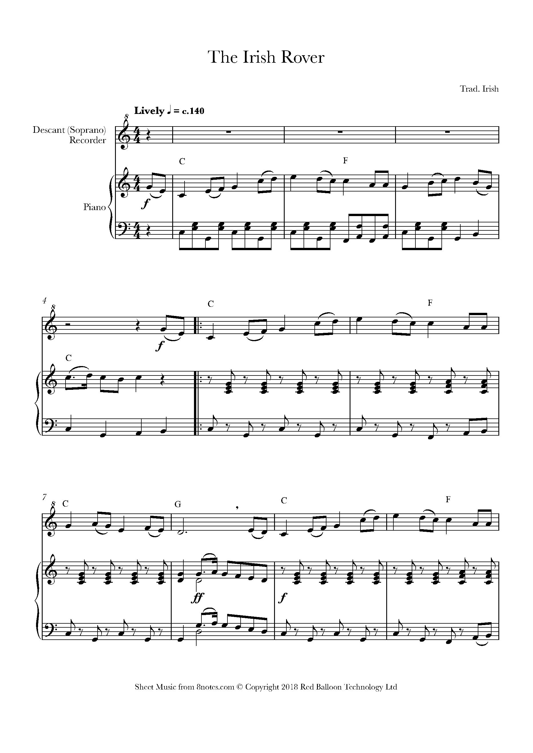The Irish Rover Sheet music for Recorder - 8notes.com
