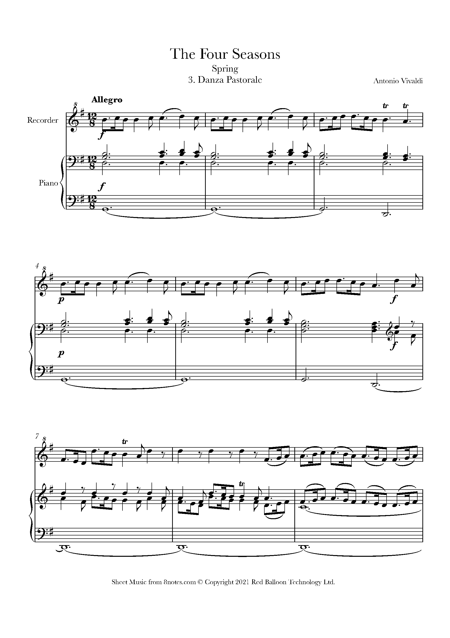 Vivaldi - Spring from the Four Seasons, 3. Danza Pastorale Sheet music ...