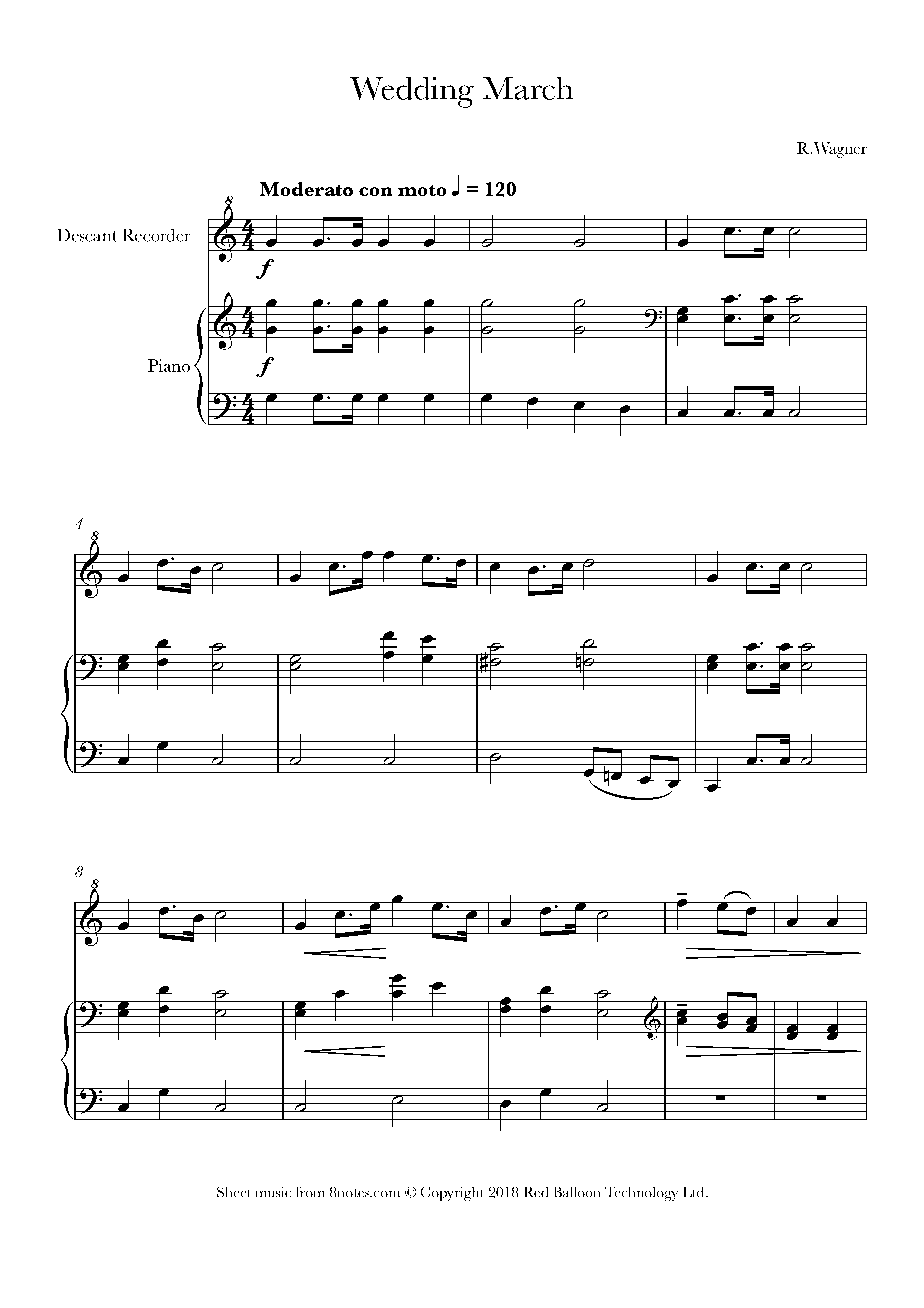 Wagner Wedding March Sheet Music For Recorder