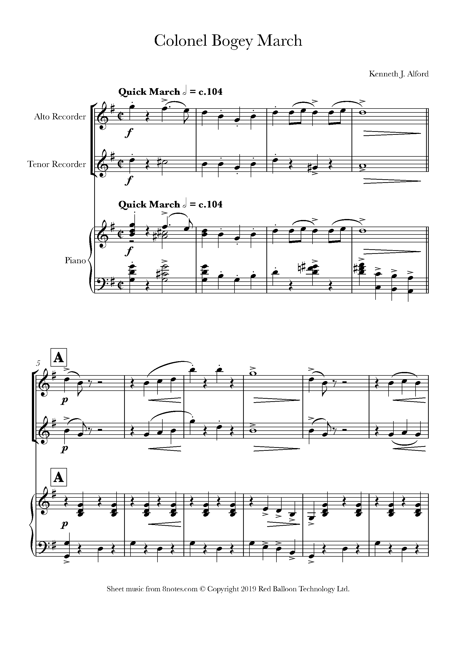Alford - Colonel Bogey March Sheet music for Recorder Duet - 8notes.com