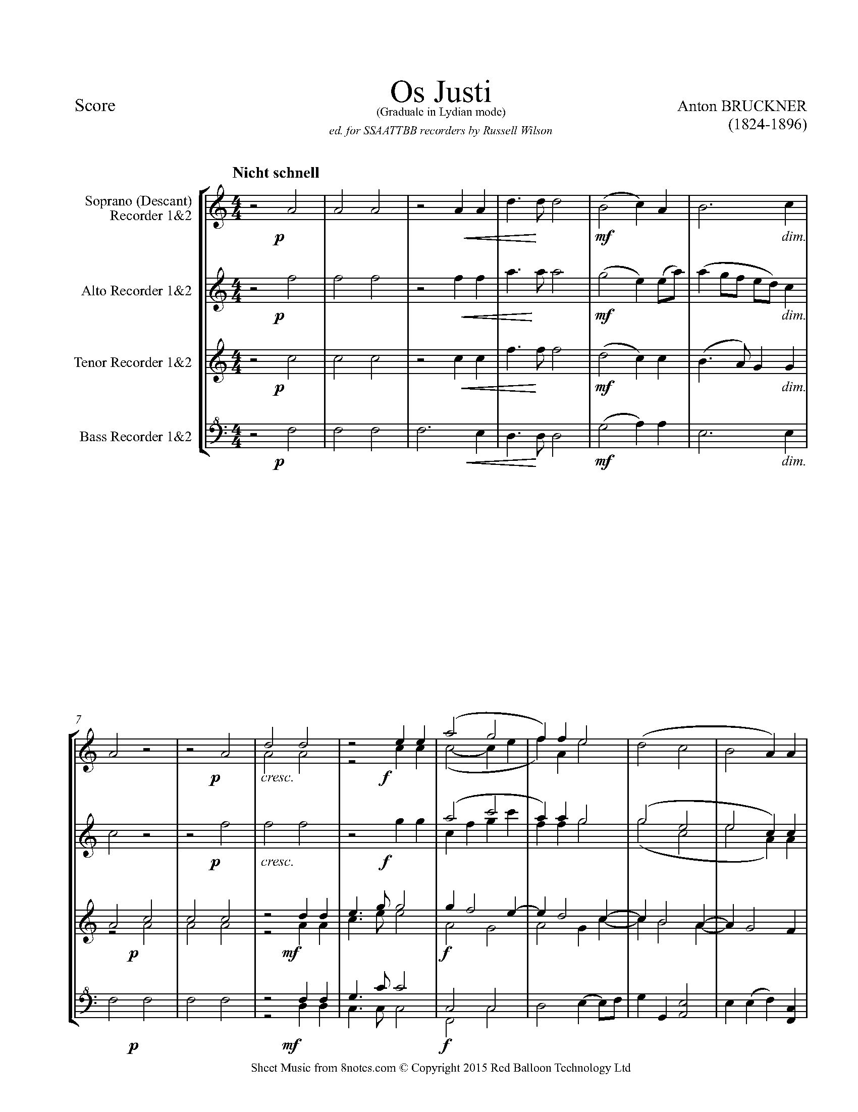 Bruckner - Os Justi (Graduale in Lydian mode) Sheet music for Recorder ...