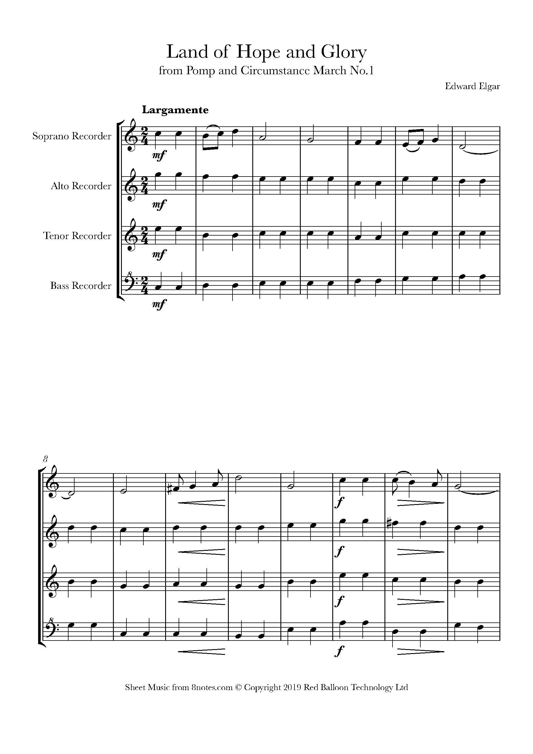 Elgar - Land of Hope and Glory (Pomp and Circumstance March No.1) Sheet ...