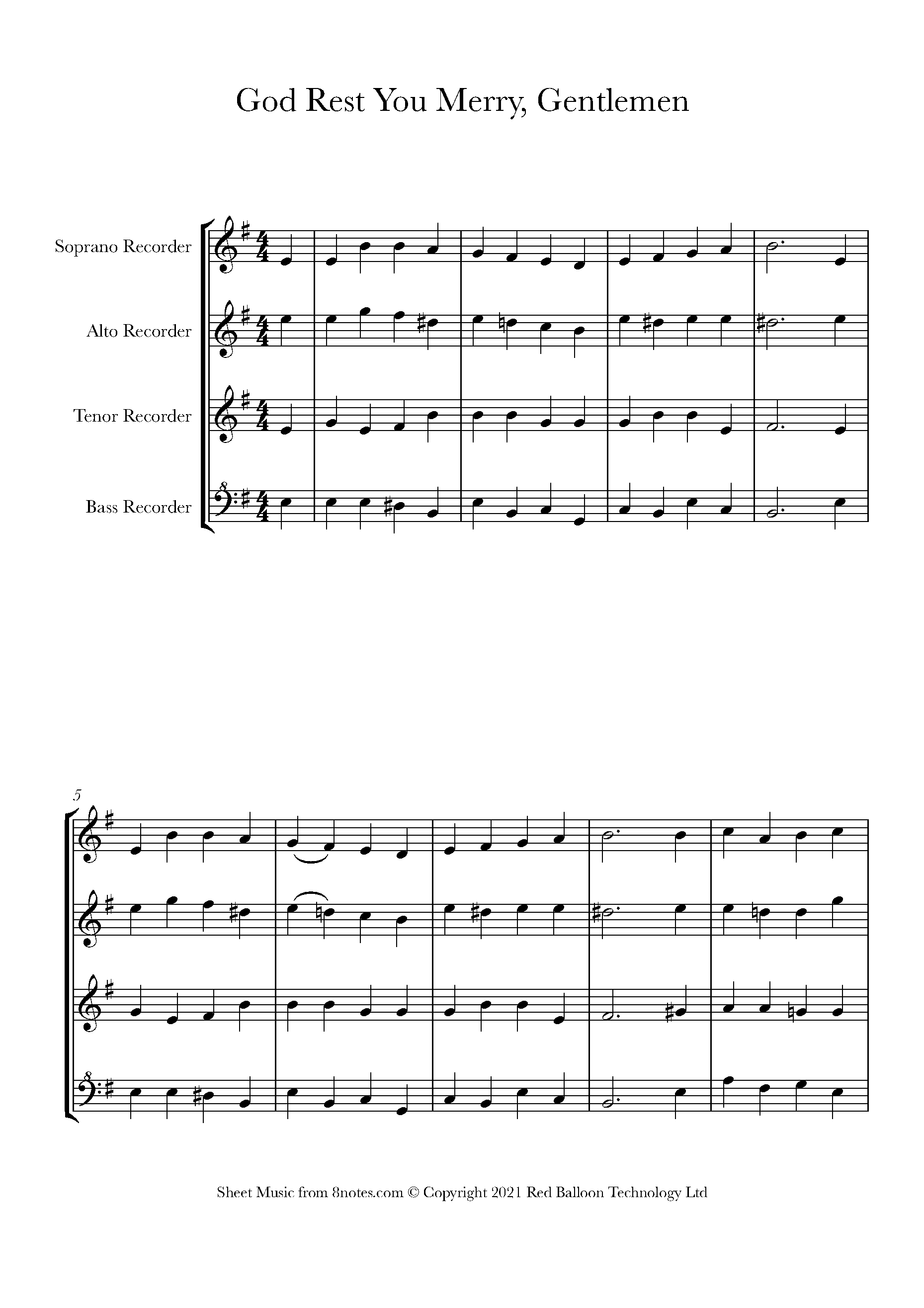 God Rest You Merry, Gentlemen Sheet music for Recorder Quartet - 8notes.com