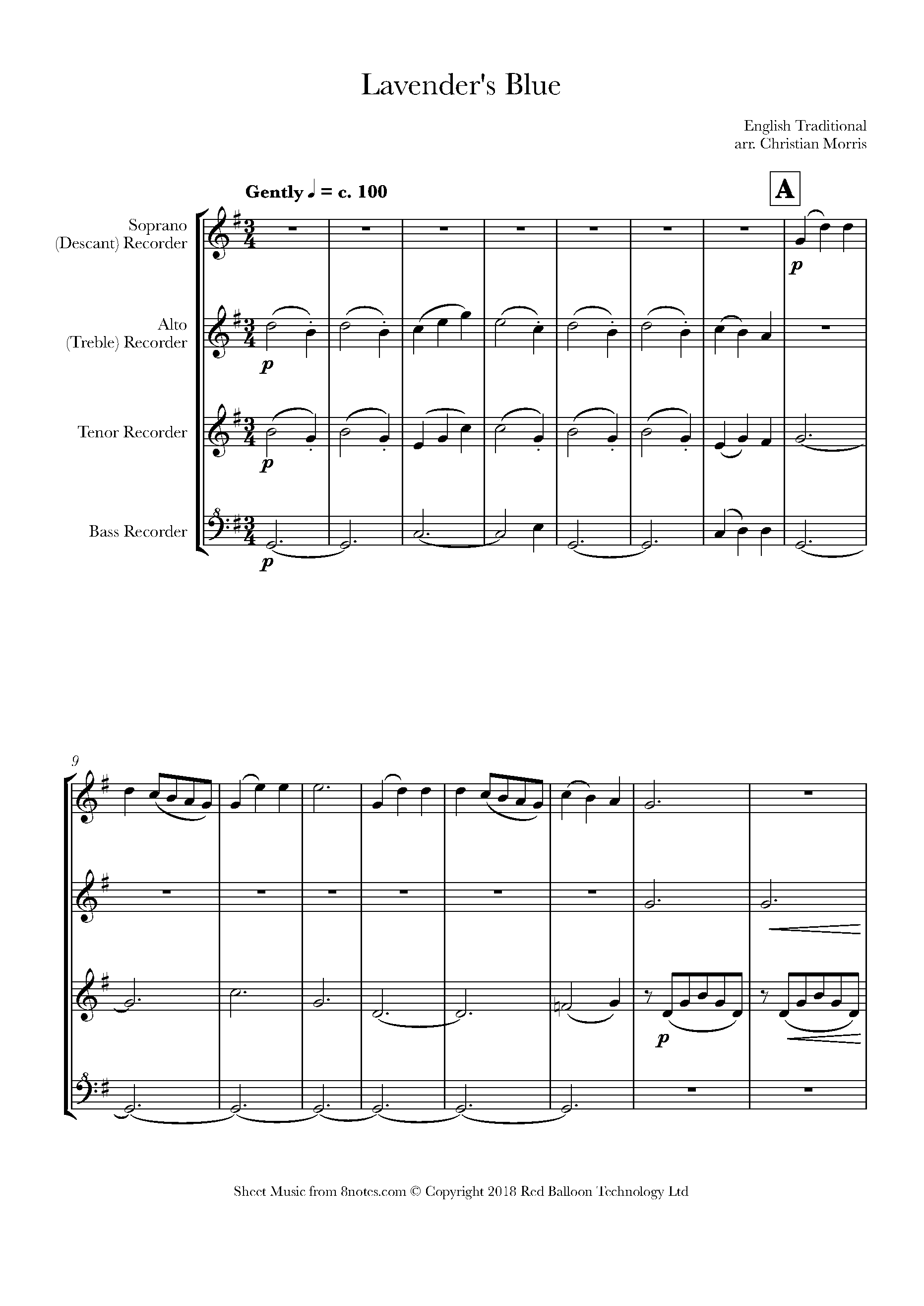 Lavender's Blue Sheet music for Recorder Quartet - 8notes.com