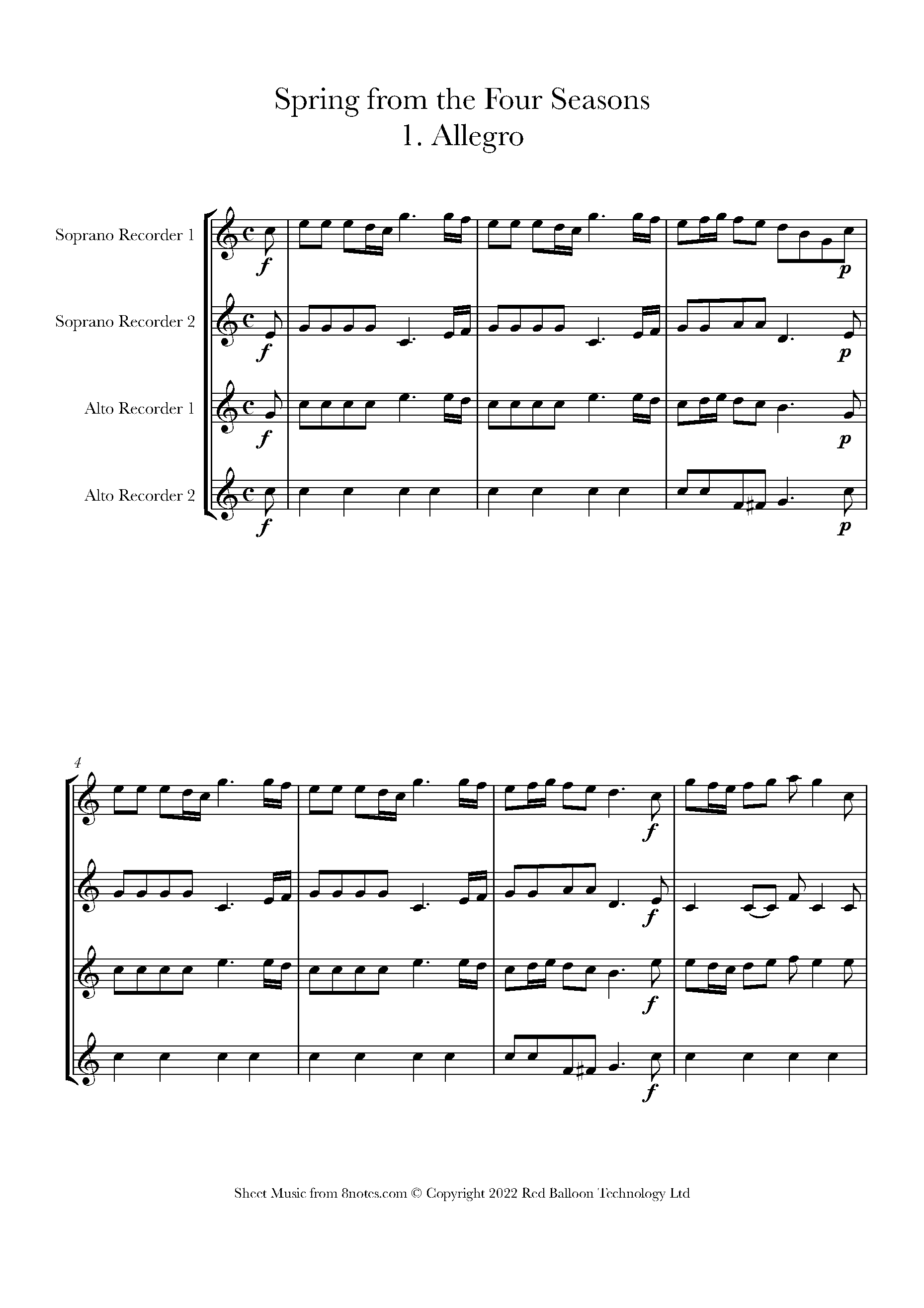 Vivaldi - Spring from The Four Seasons 1. Allegro (SSAA) Sheet music ...