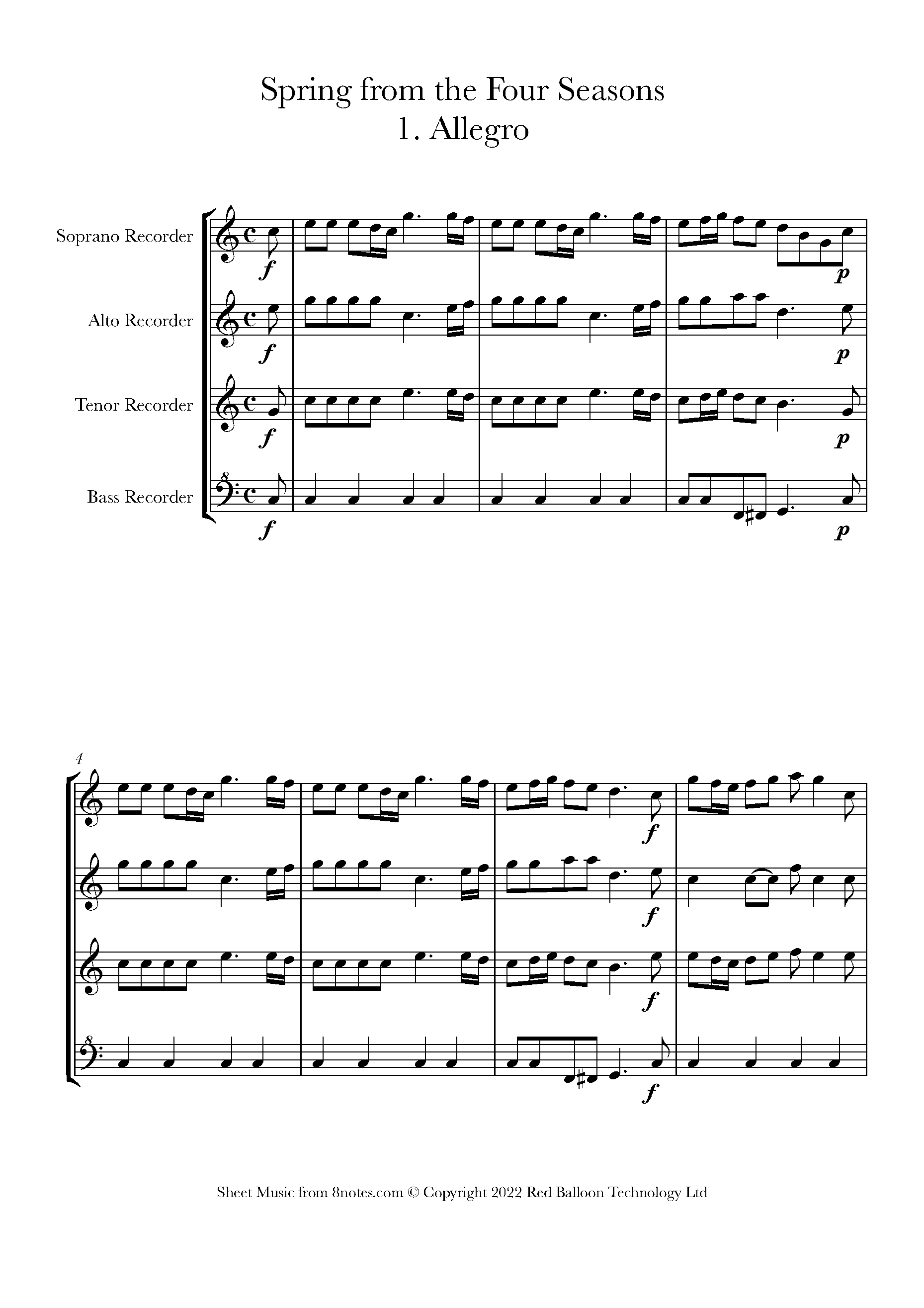 Vivaldi - Spring from The Four Seasons 1. Allegro Sheet music for ...