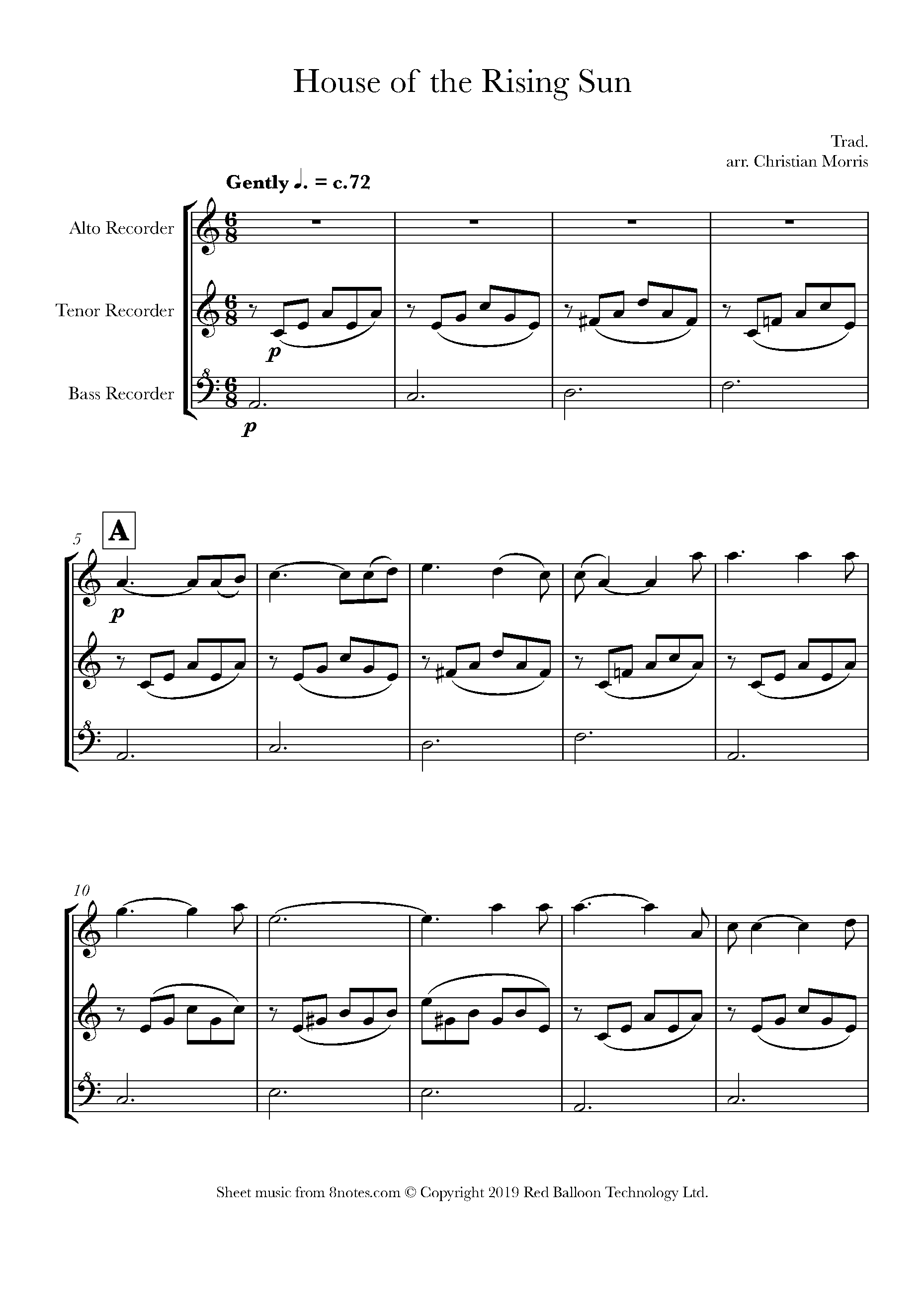 House of the Rising Sun Sheet music for Recorder Trio - 8notes.com