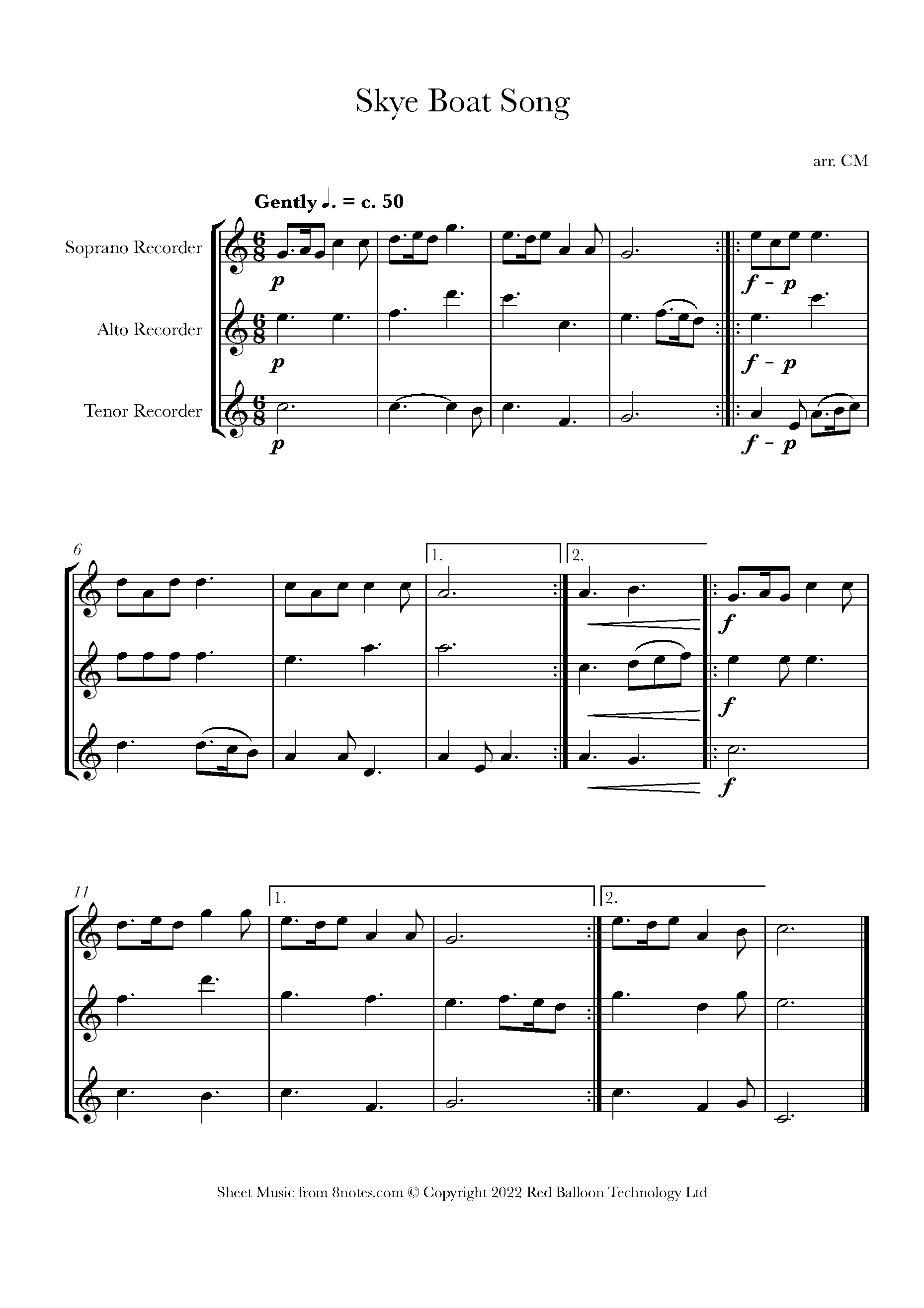 Skye Boat Song (SAT) Sheet music for Recorder Trio - 8notes.com
