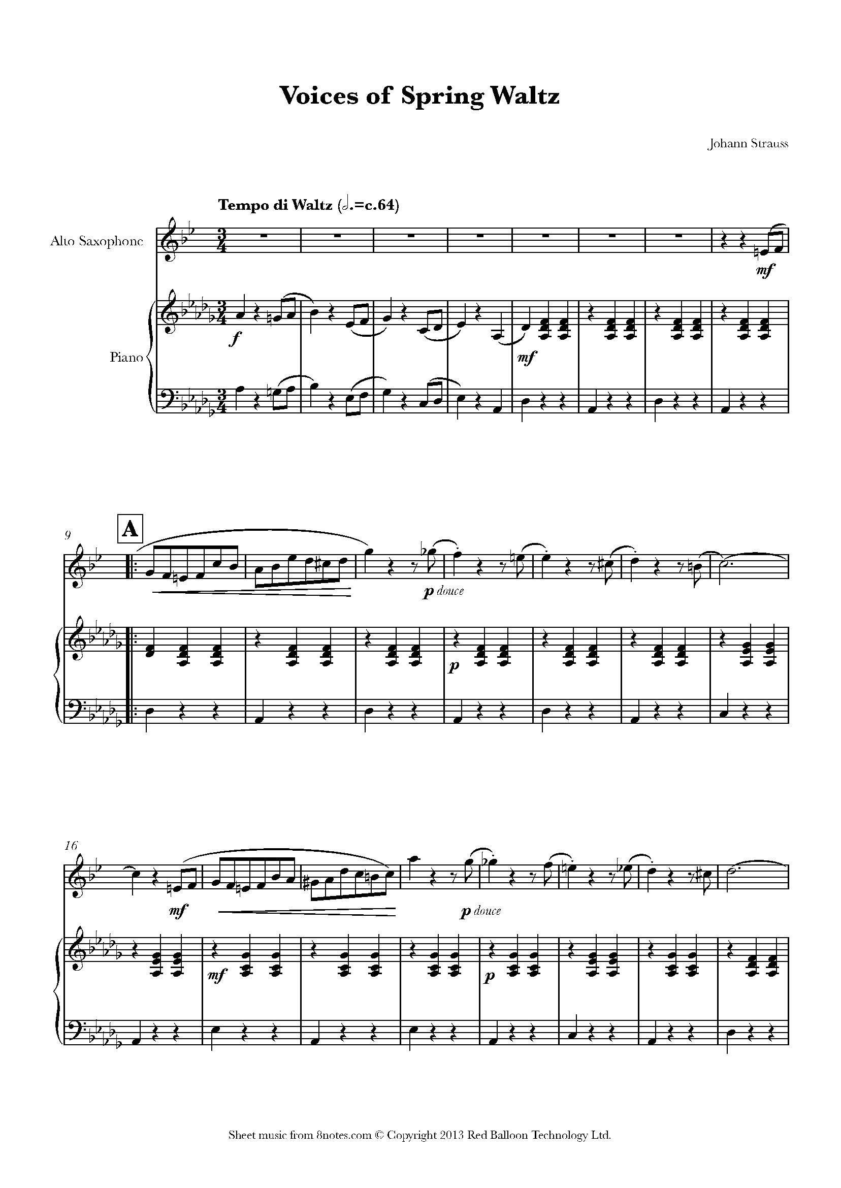 Strauss II - Voices of Spring Waltz Sheet music for Saxophone - 8notes.com
