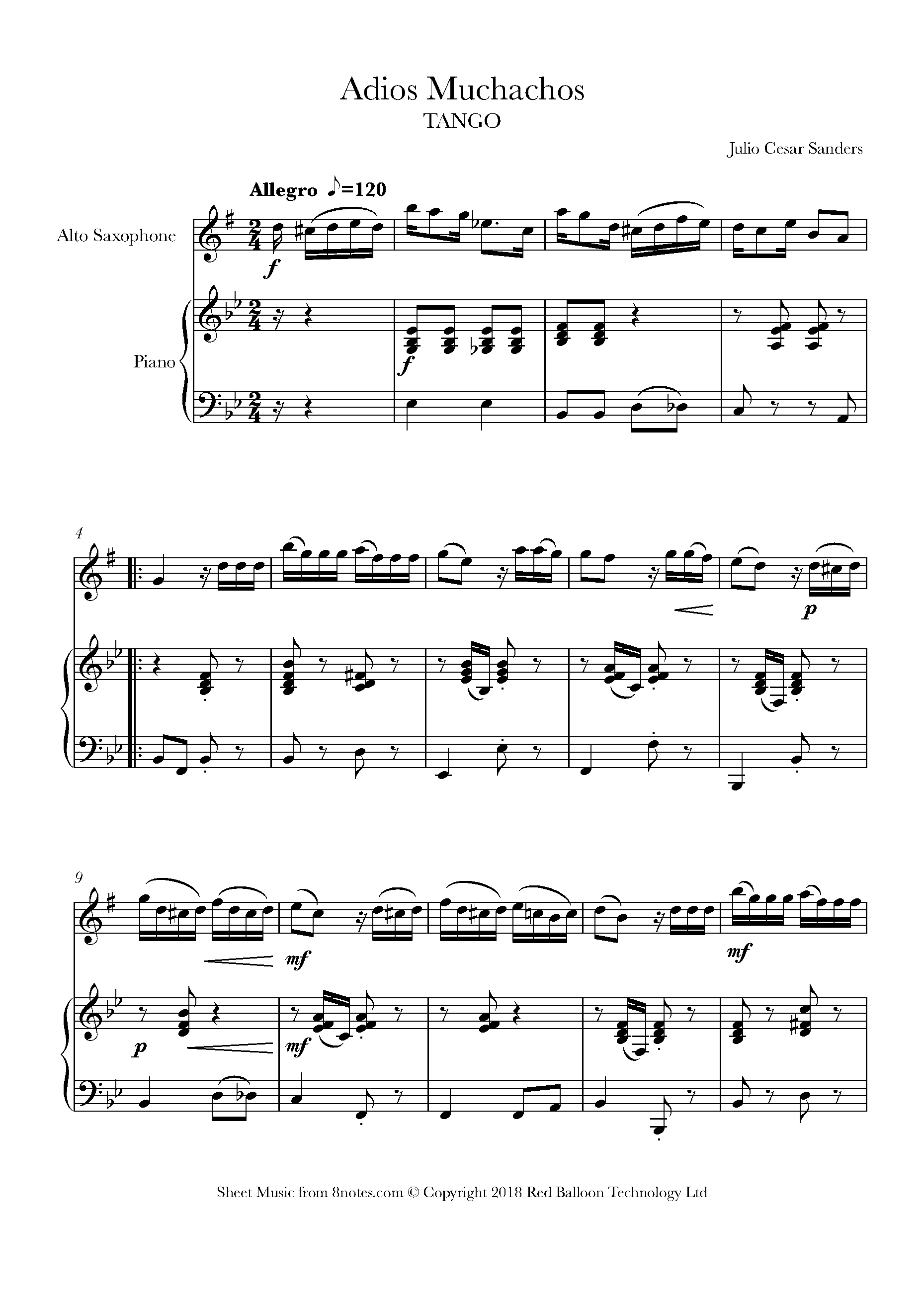Carlos Gardel - Adios Muchachos (Tango) Sheet music for Saxophone ...