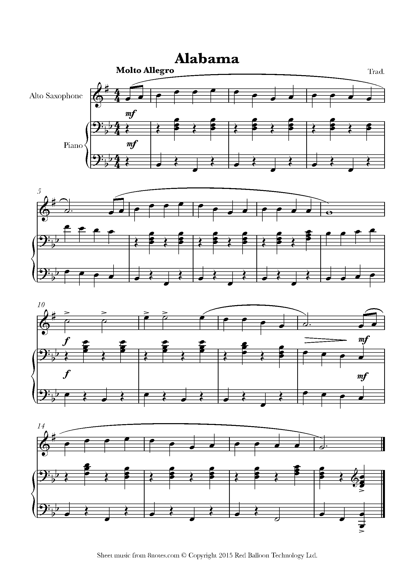Alabama Sheet music for Saxophone - 8notes.com