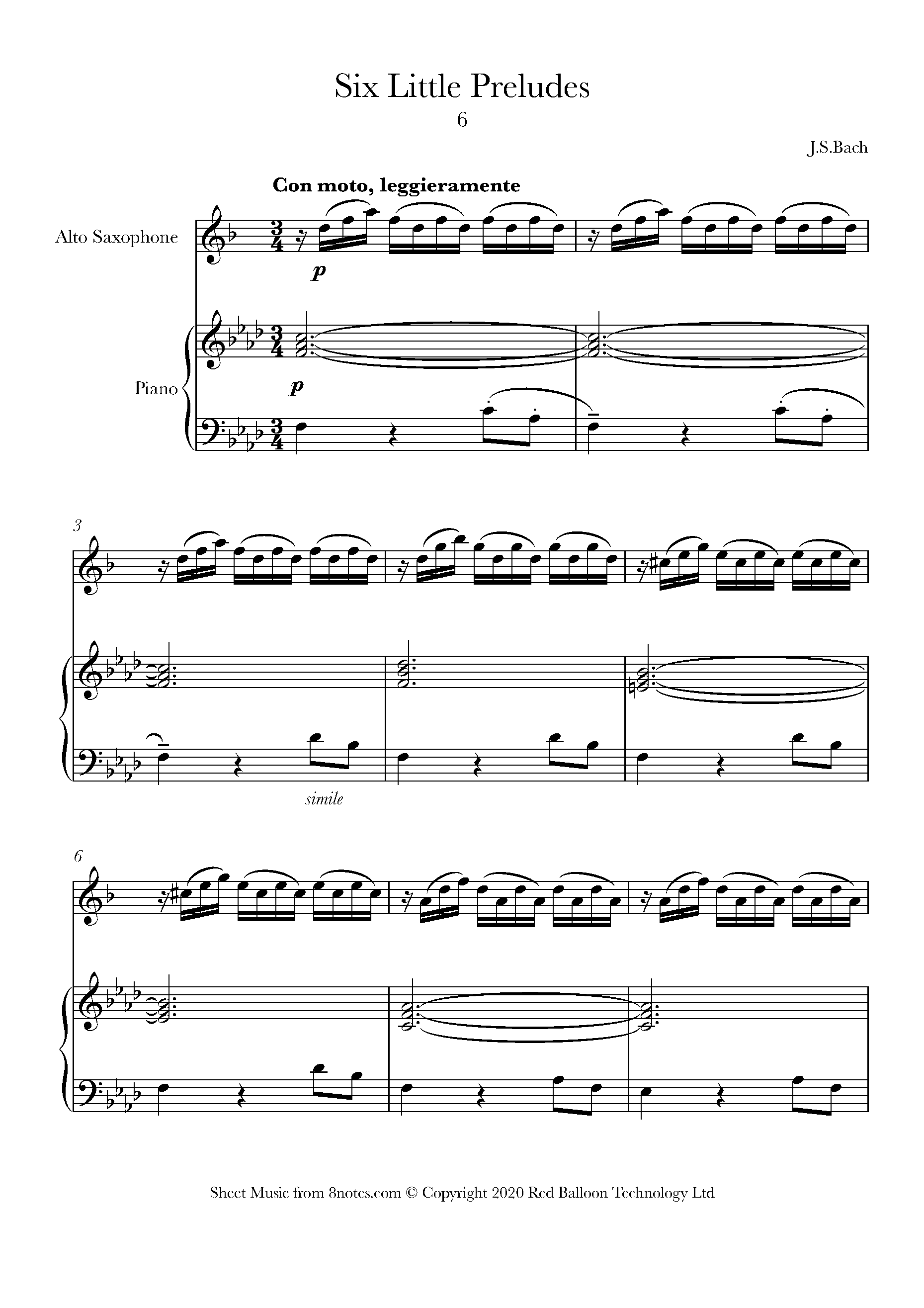 Bach - Bach Six Little Prelude no6. BWV999 Sheet music for Saxophone ...