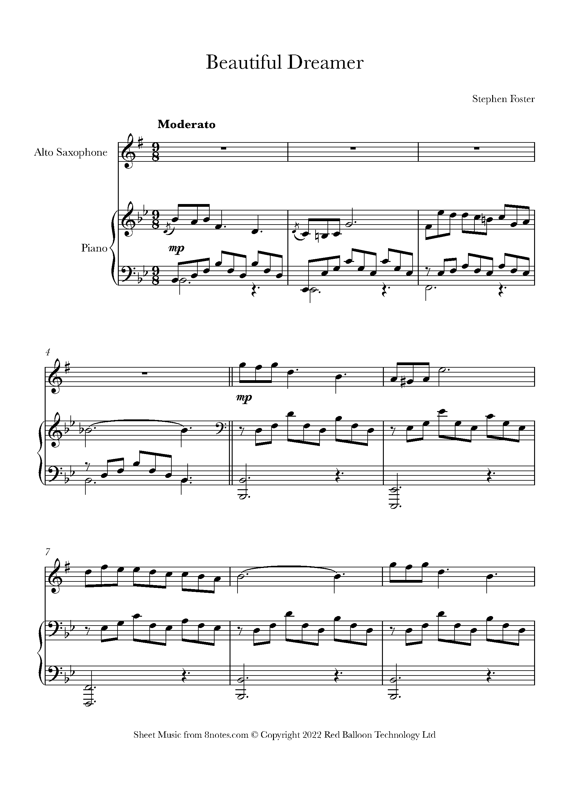 Stephen Foster - Beautiful Dreamer Sheet music for Saxophone - 8notes.com