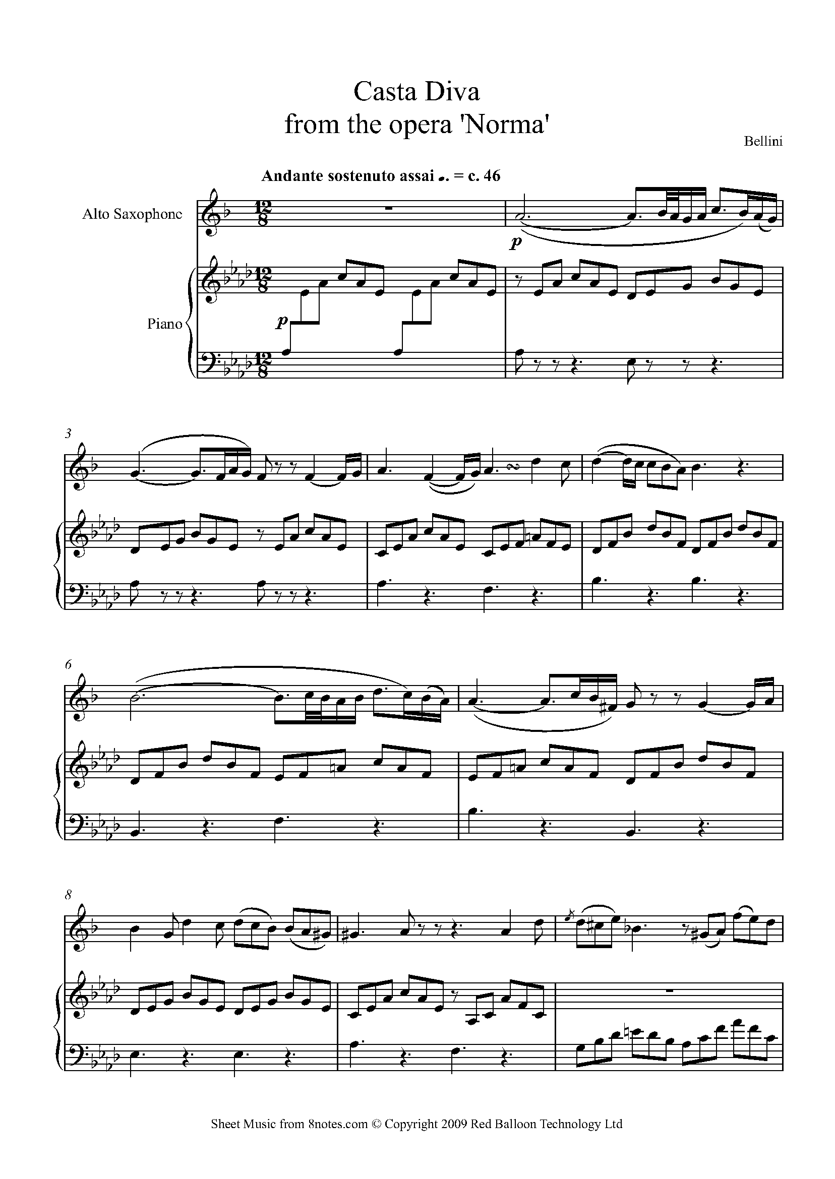 Bellini - Casta Diva from the opera Norma Sheet music for Saxophone ...