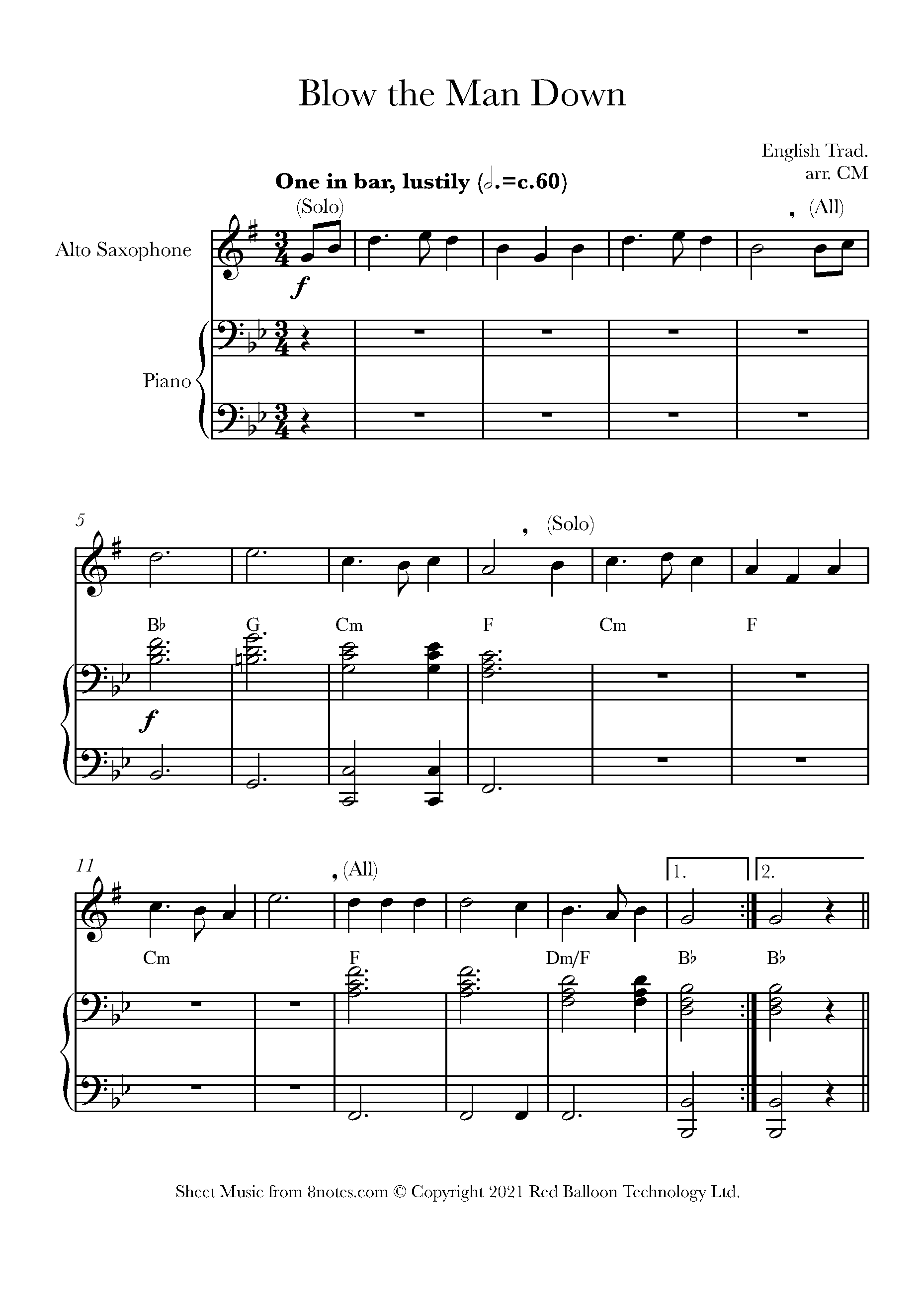 Blow the Man Down Sheet music for Saxophone - 8notes.com