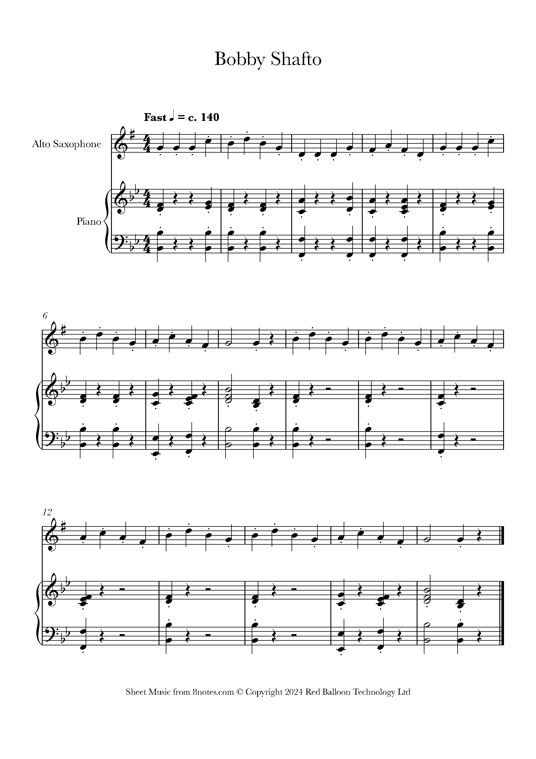 Bobby Shafto Sheet music for Saxophone - 8notes.com