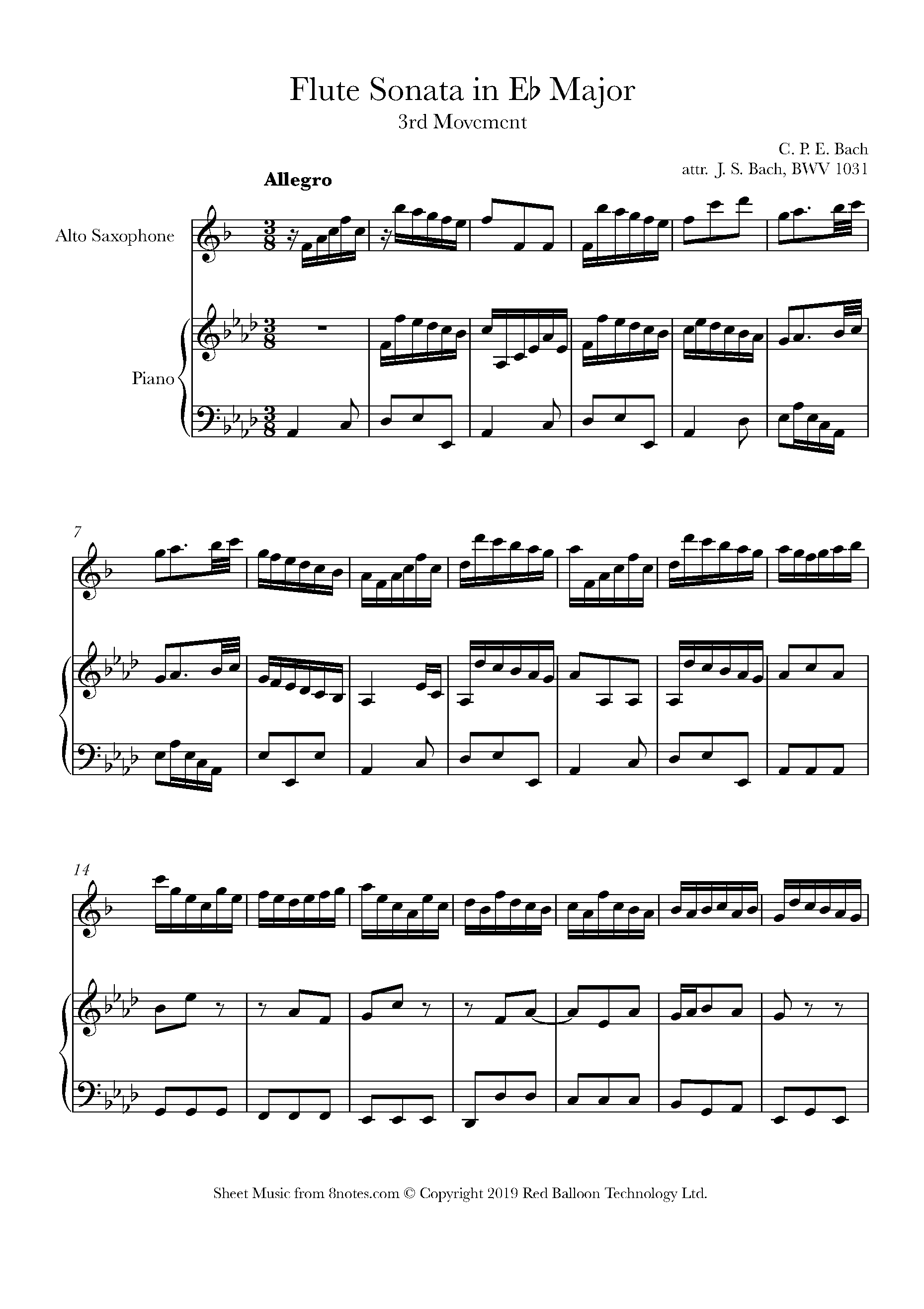 Bach - Flute Sonata in Eb Major, BWV 1031, Third Movement Sheet music ...