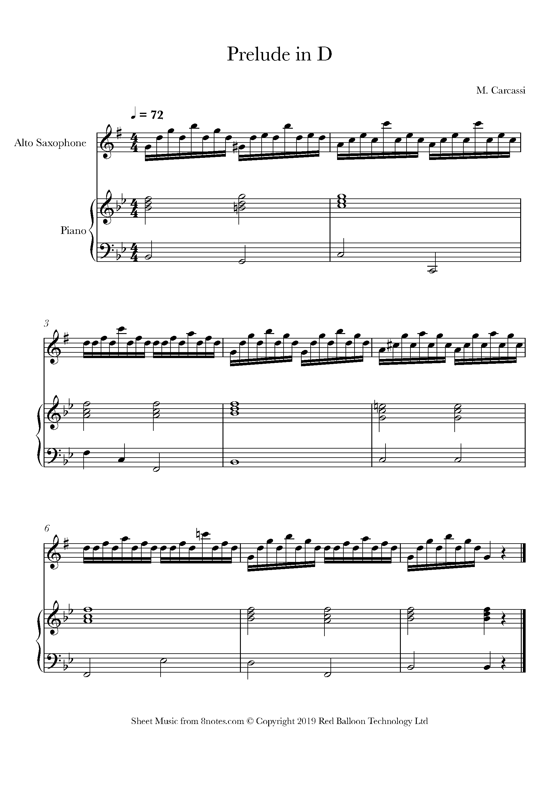 Carcassi - Prelude in D Sheet music for Saxophone - 8notes.com