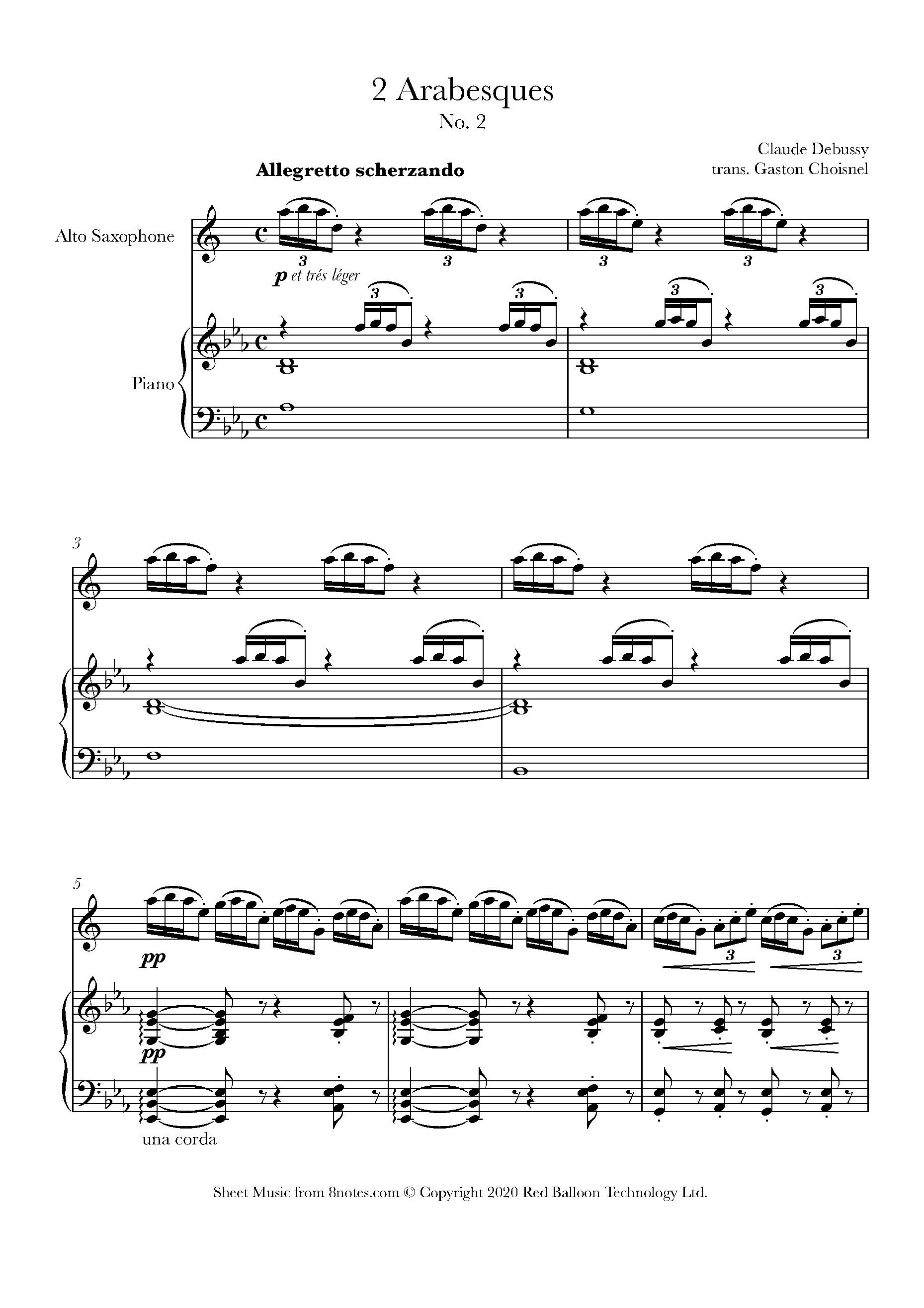 Debussy - Arabesque No.2 Sheet music for Saxophone - 8notes.com