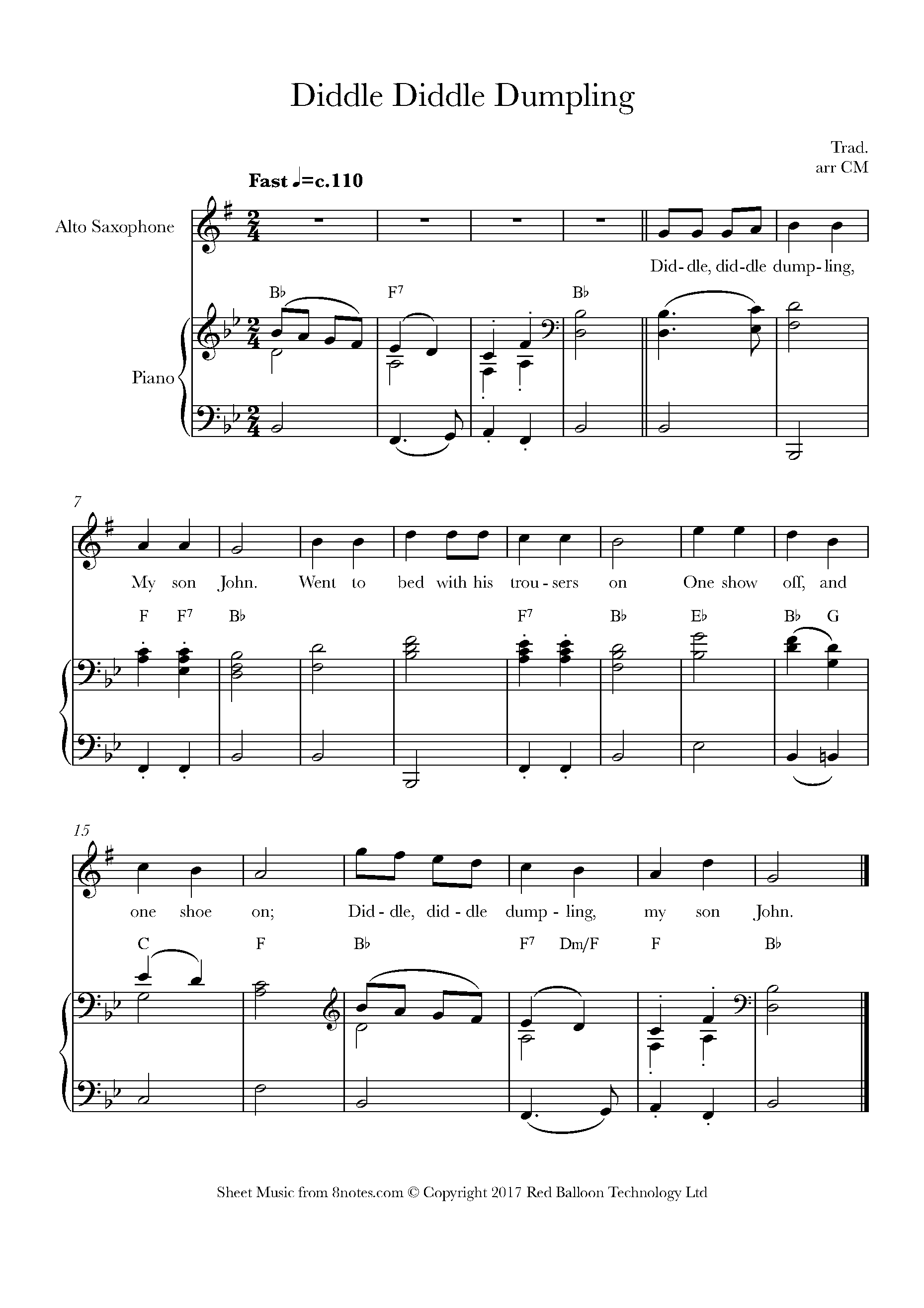 Diddle Diddle Dumpling Sheet music for Saxophone - 8notes.com