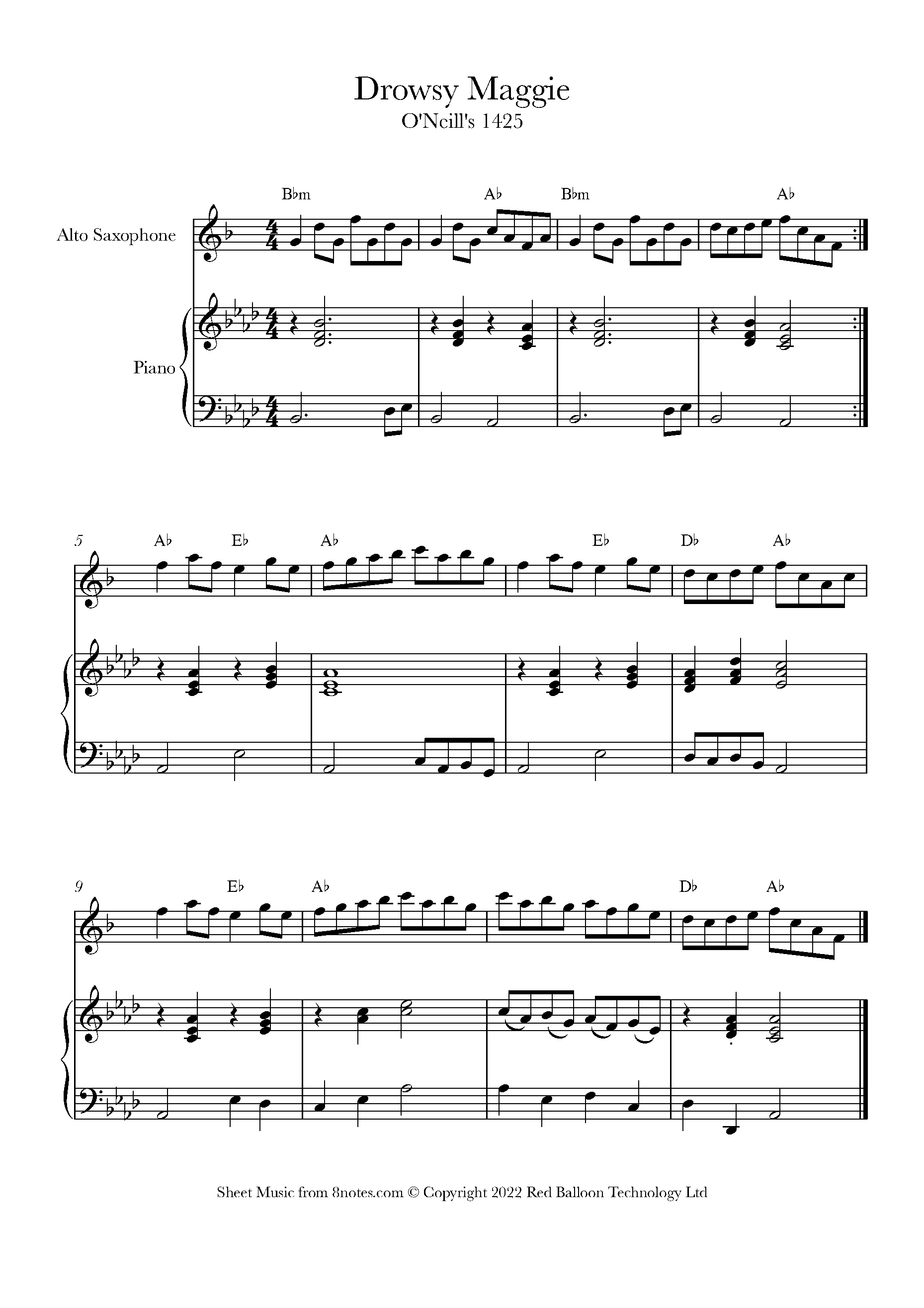 Drowsy Maggie (Irish trad.) Sheet music for Saxophone - 8notes.com