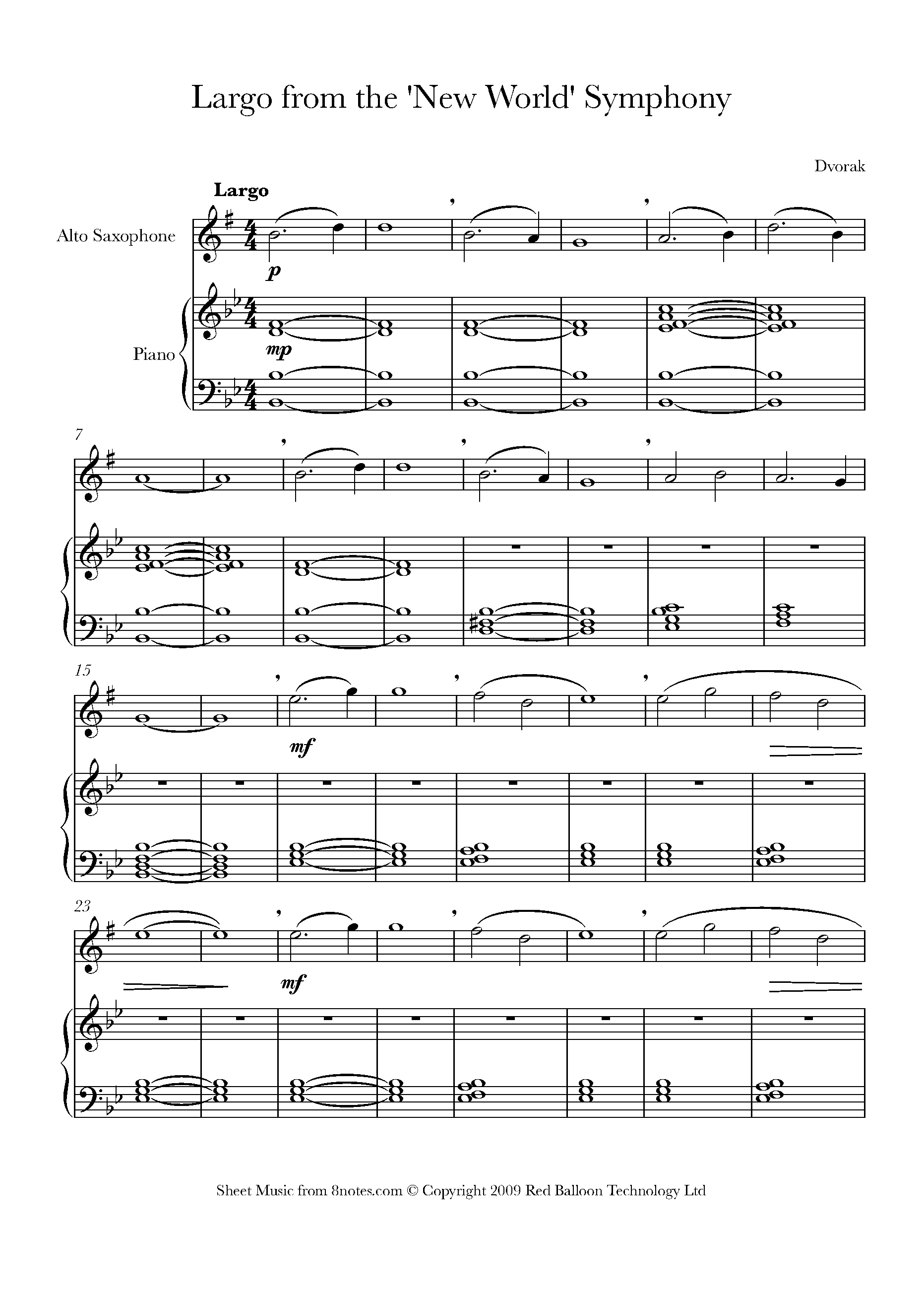 ﻿Dvořák - Largo from the New World Symphony Sheet music for Saxophone ...