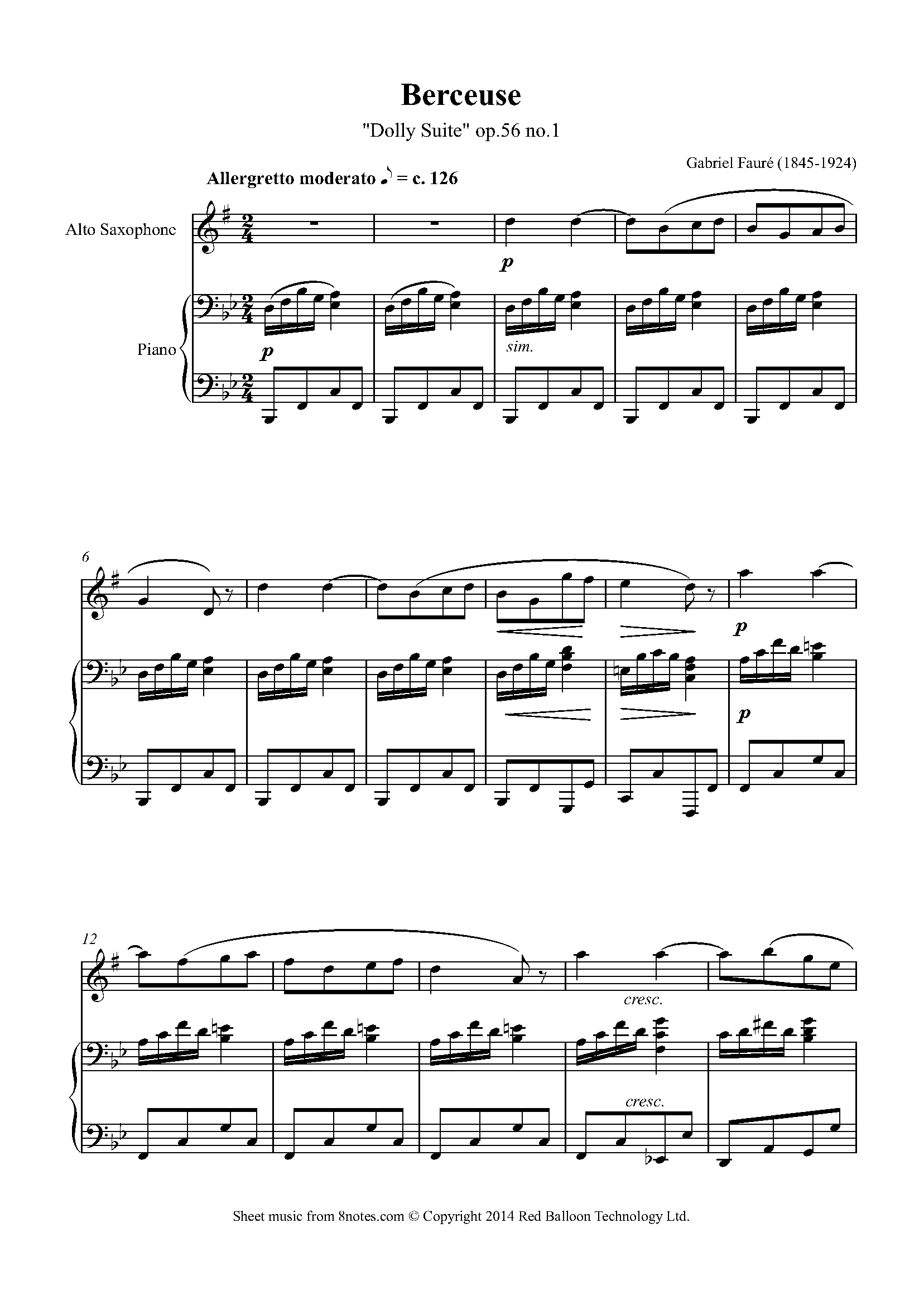 Fauré - Berceuse from 'Dolly Suite' op.56 no.1 Sheet music for ...