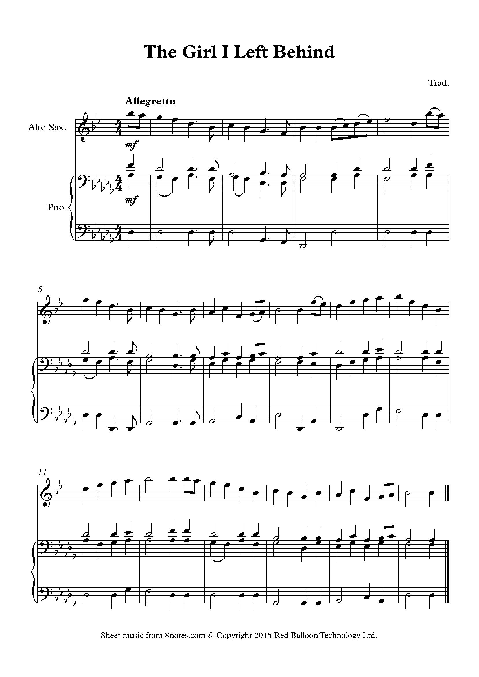 The Girl I Left Behind Me Sheet music for Saxophone - 8notes.com