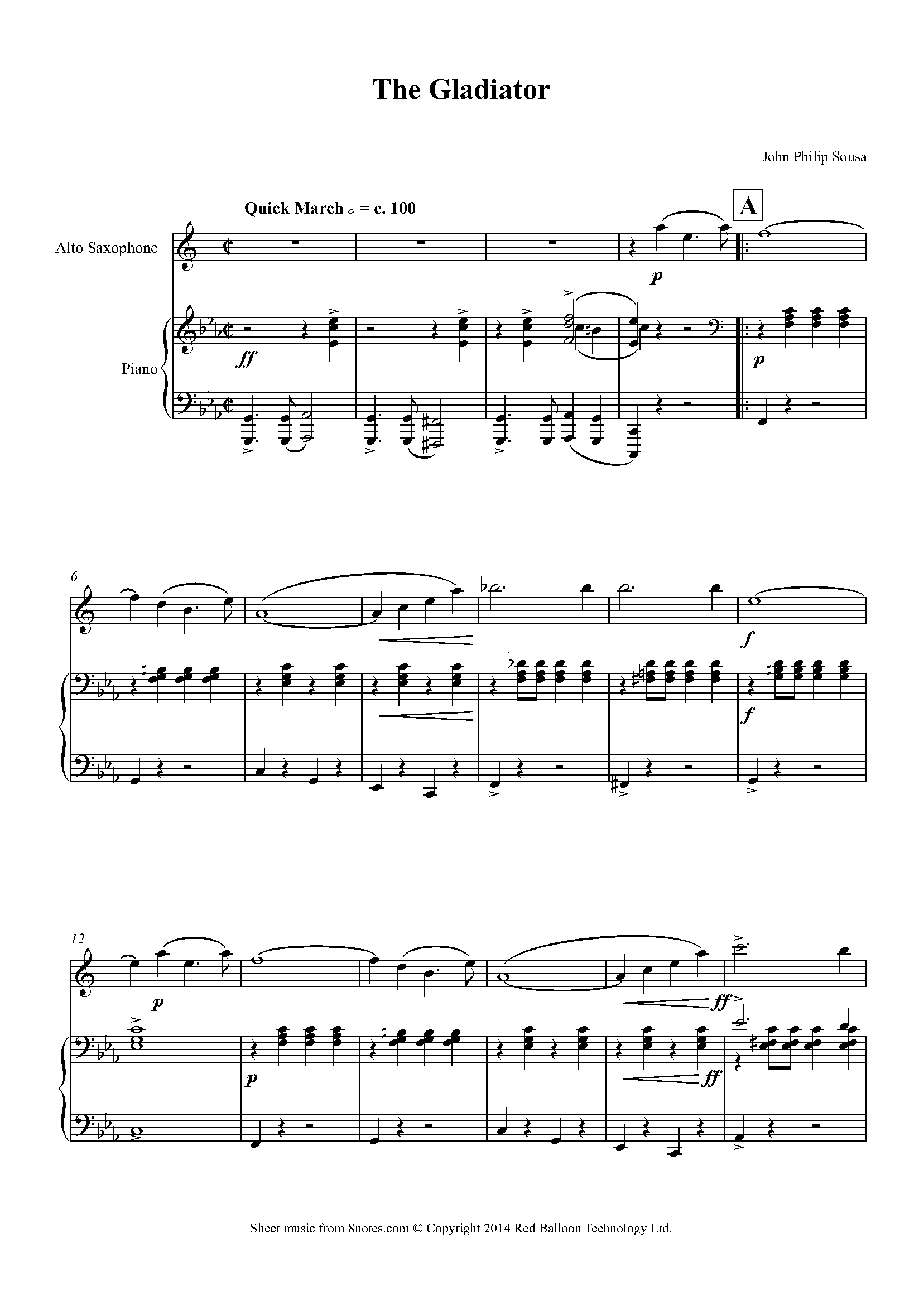 Sousa - The Gladiator Sheet music for Saxophone - 8notes.com
