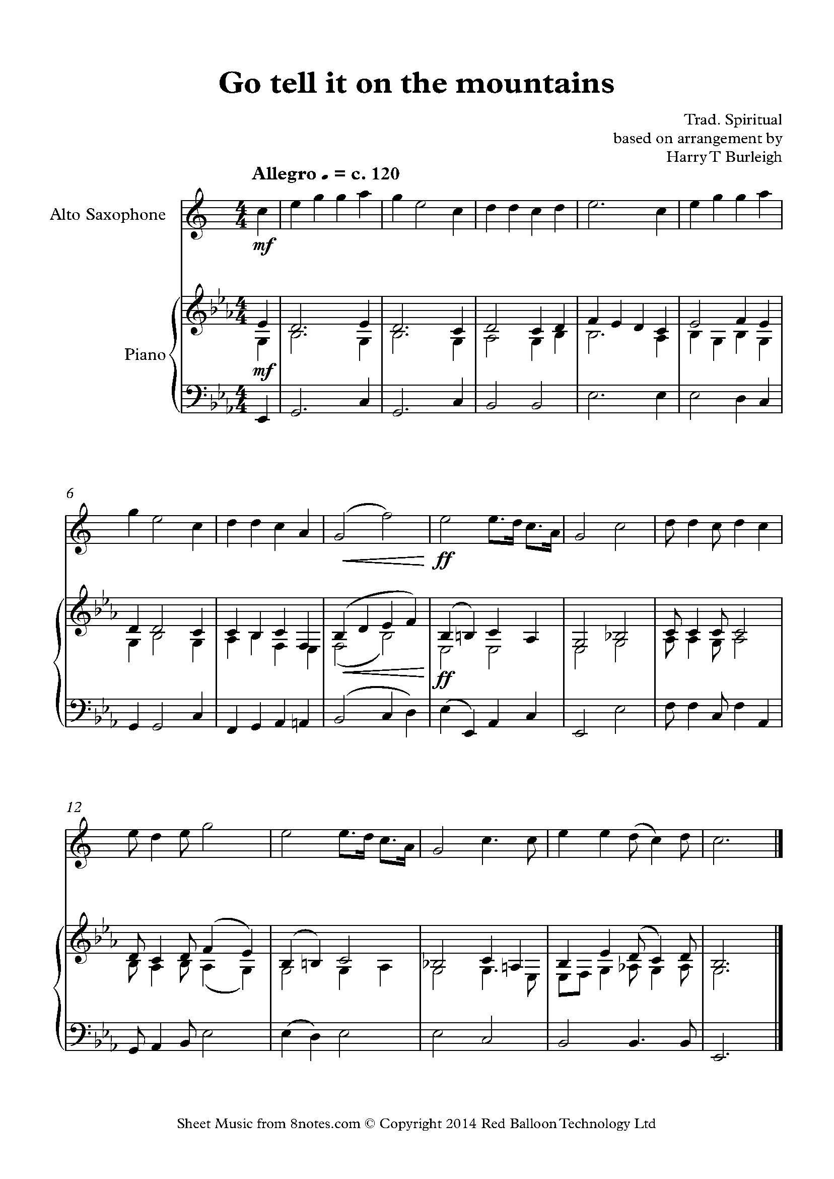 Go tell it on the mountains (Spiritual) Sheet music for Saxophone ...
