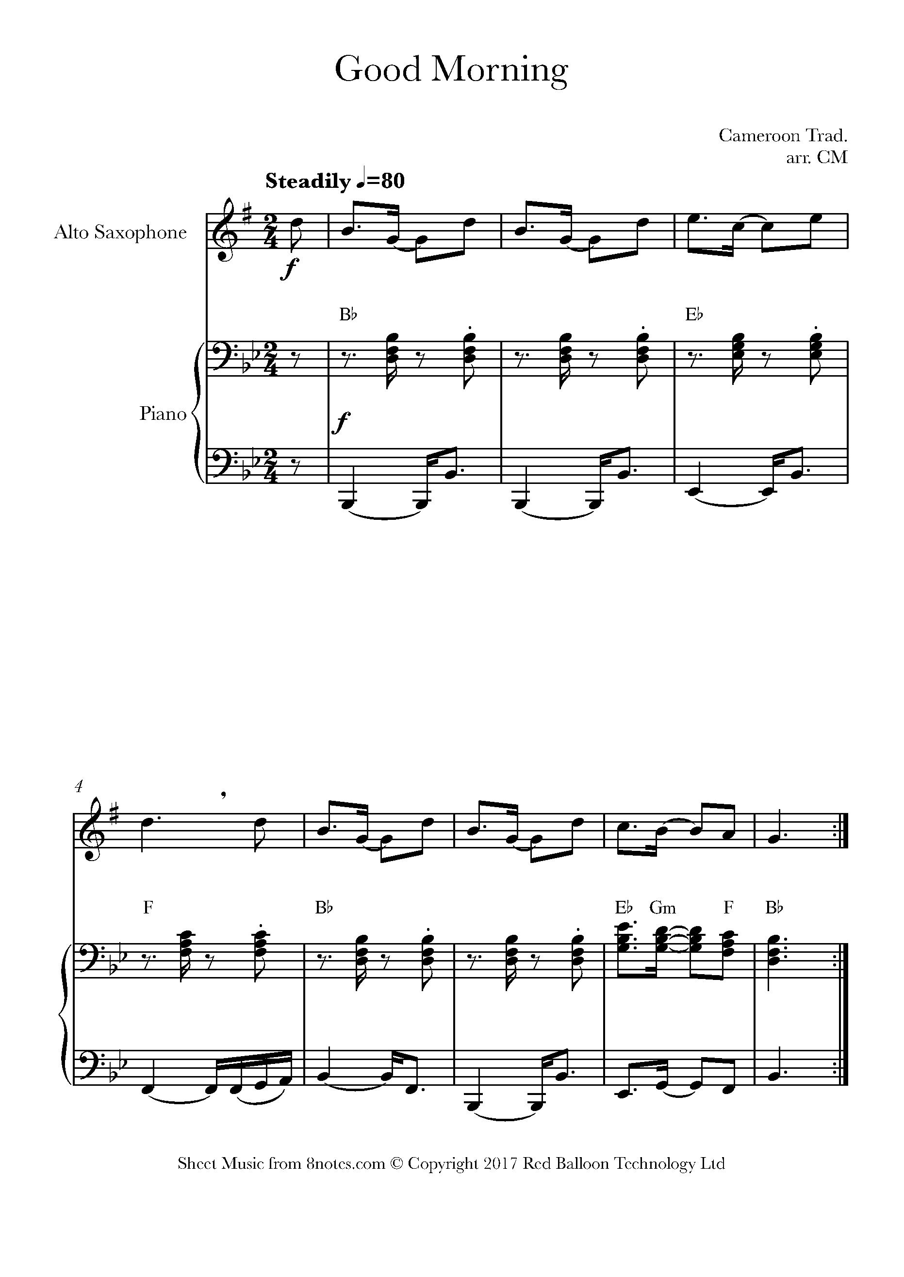 Good Morning (Cameroon Trad.) Sheet music for Saxophone - 8notes.com