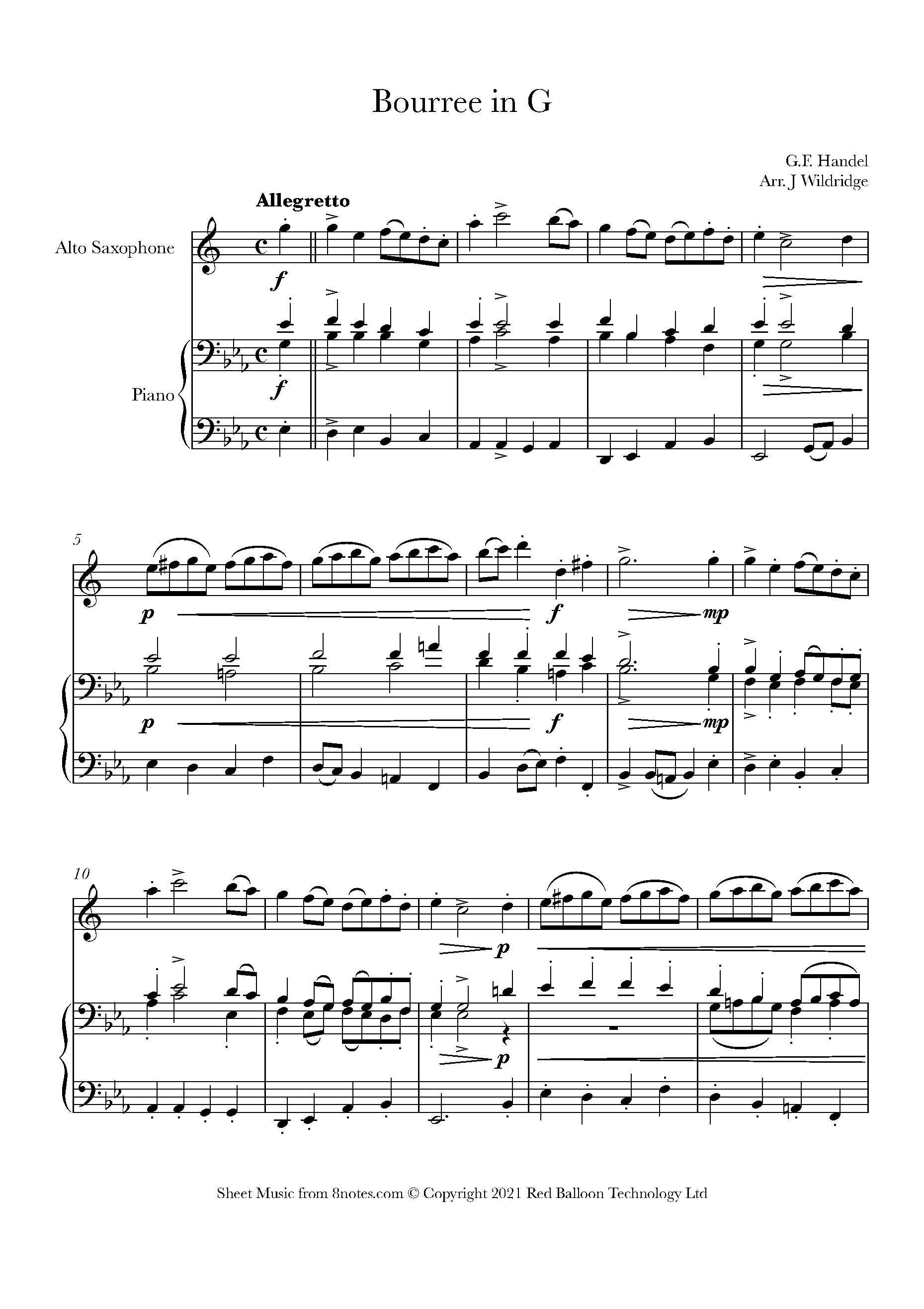 Handel - Bourree in G Sheet music for Saxophone - 8notes.com